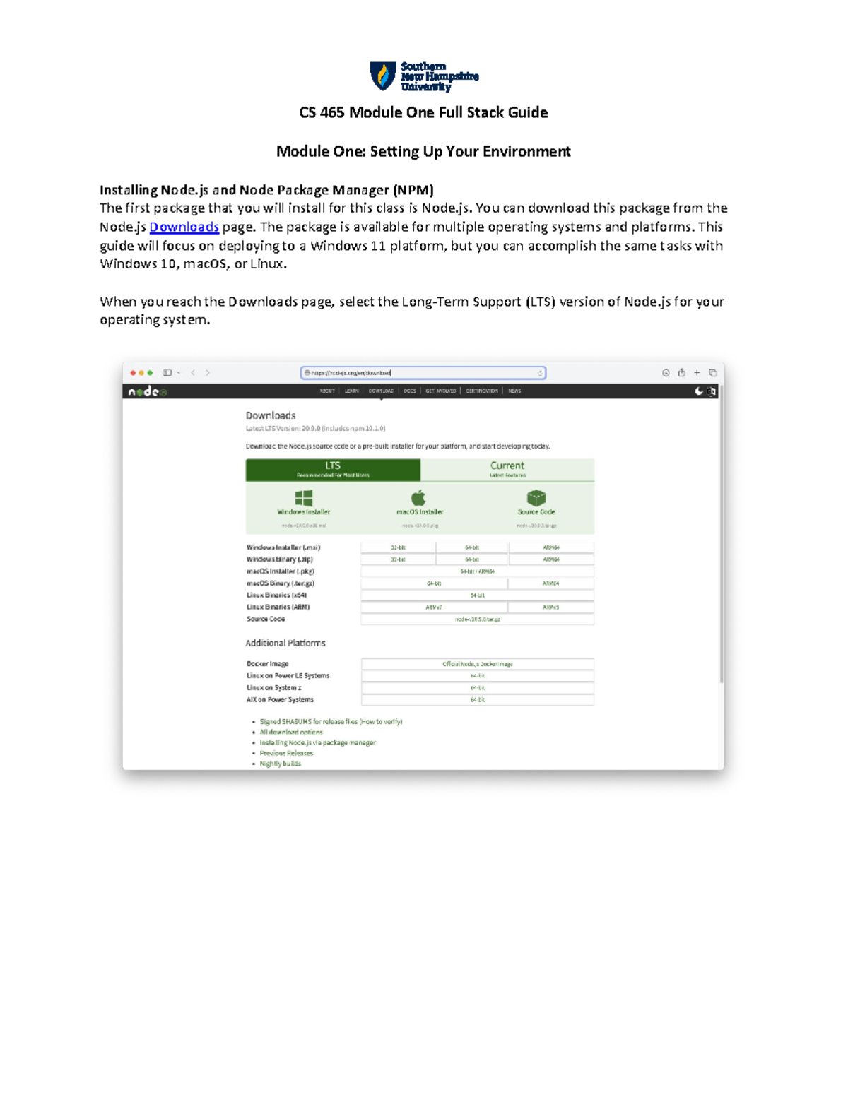 CS 465 Module One Full Stack Guide - You can download this package from the Node Downloads page ...