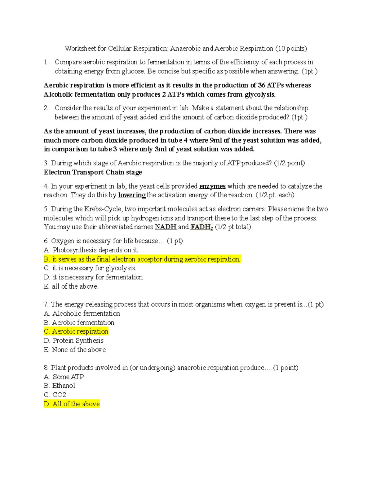 Lab 3 Worksheet - Worksheet for Cellular Respiration: Anaerobic and ...