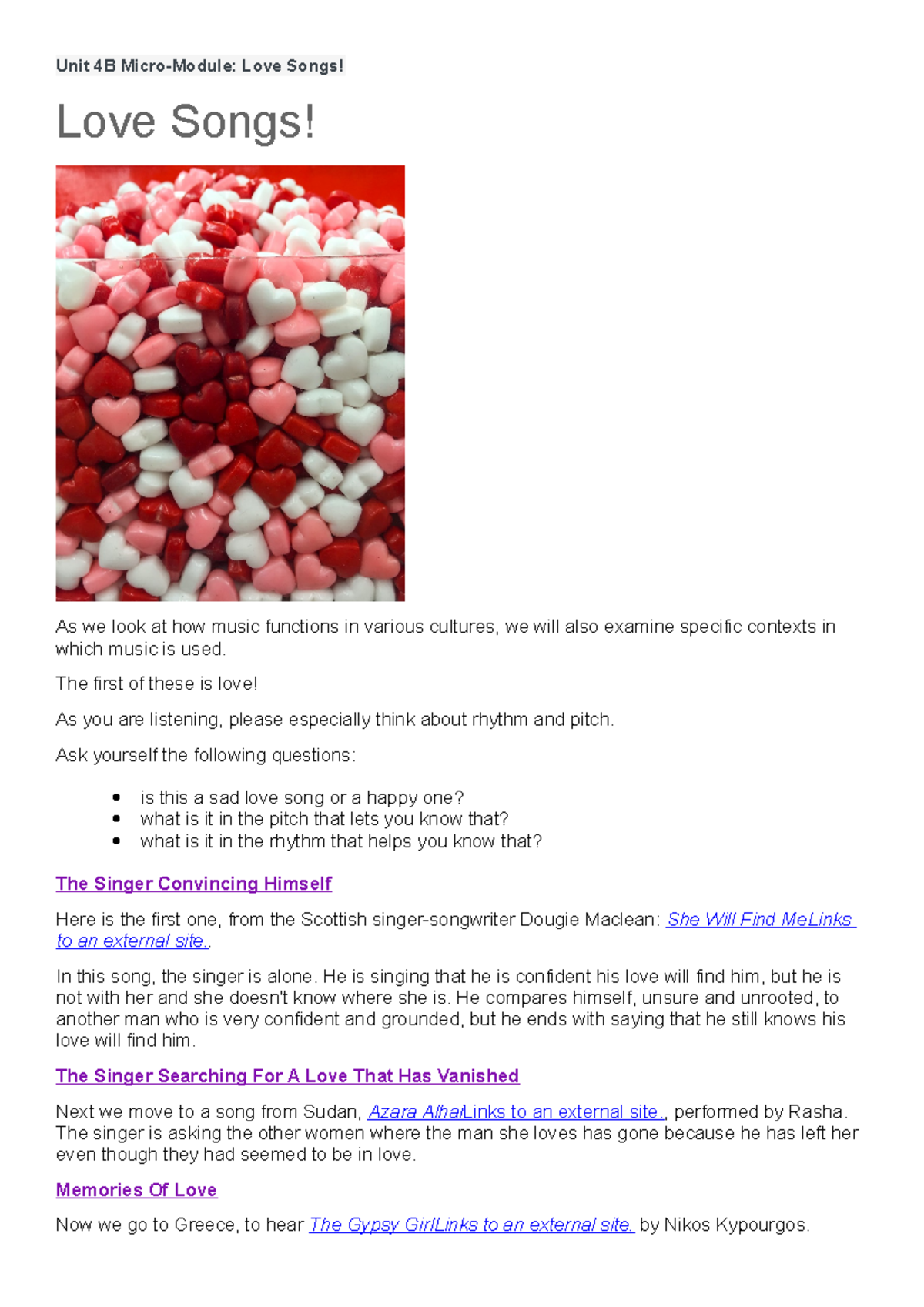Unit 4B Micro-Module Love Songs - Unit 4B Micro-Module: Love Songs ...