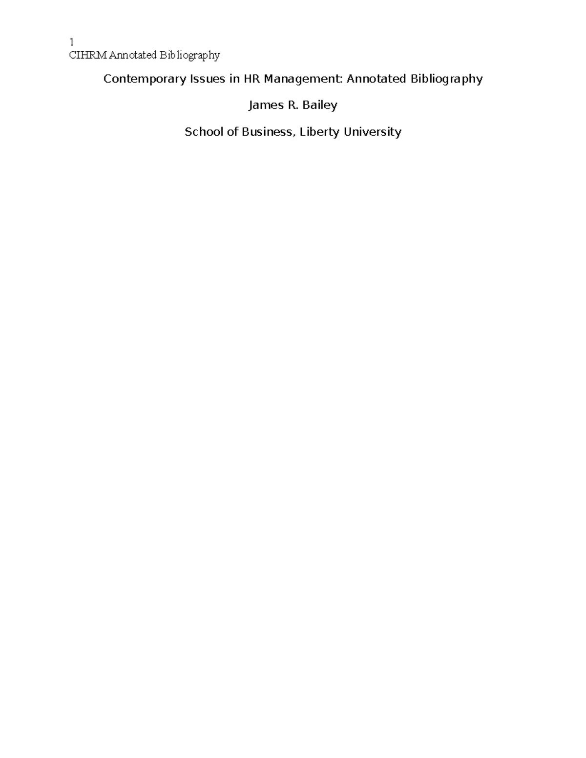 Human Resource Policy Project Annotated Bibliography - James Bailey ...