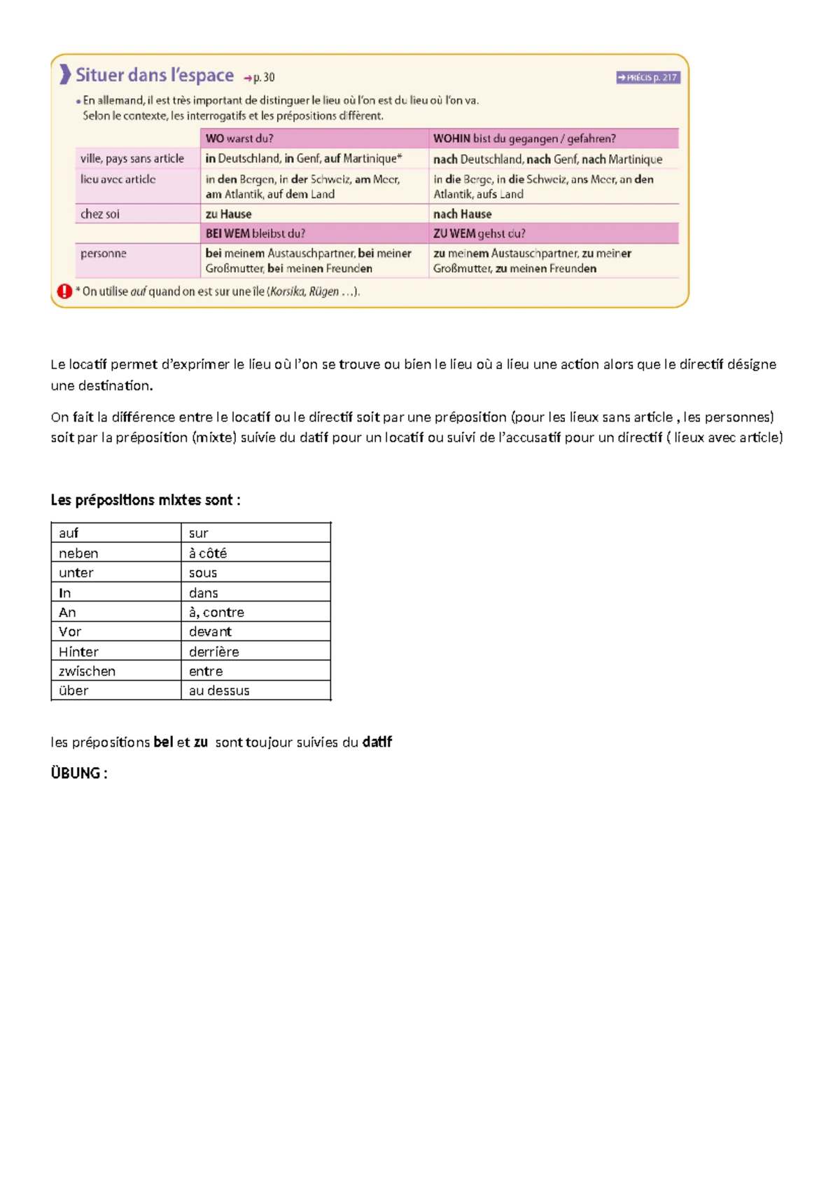 Leçon locatif et directif tableau récapitulatif - Le locatif permet d ...