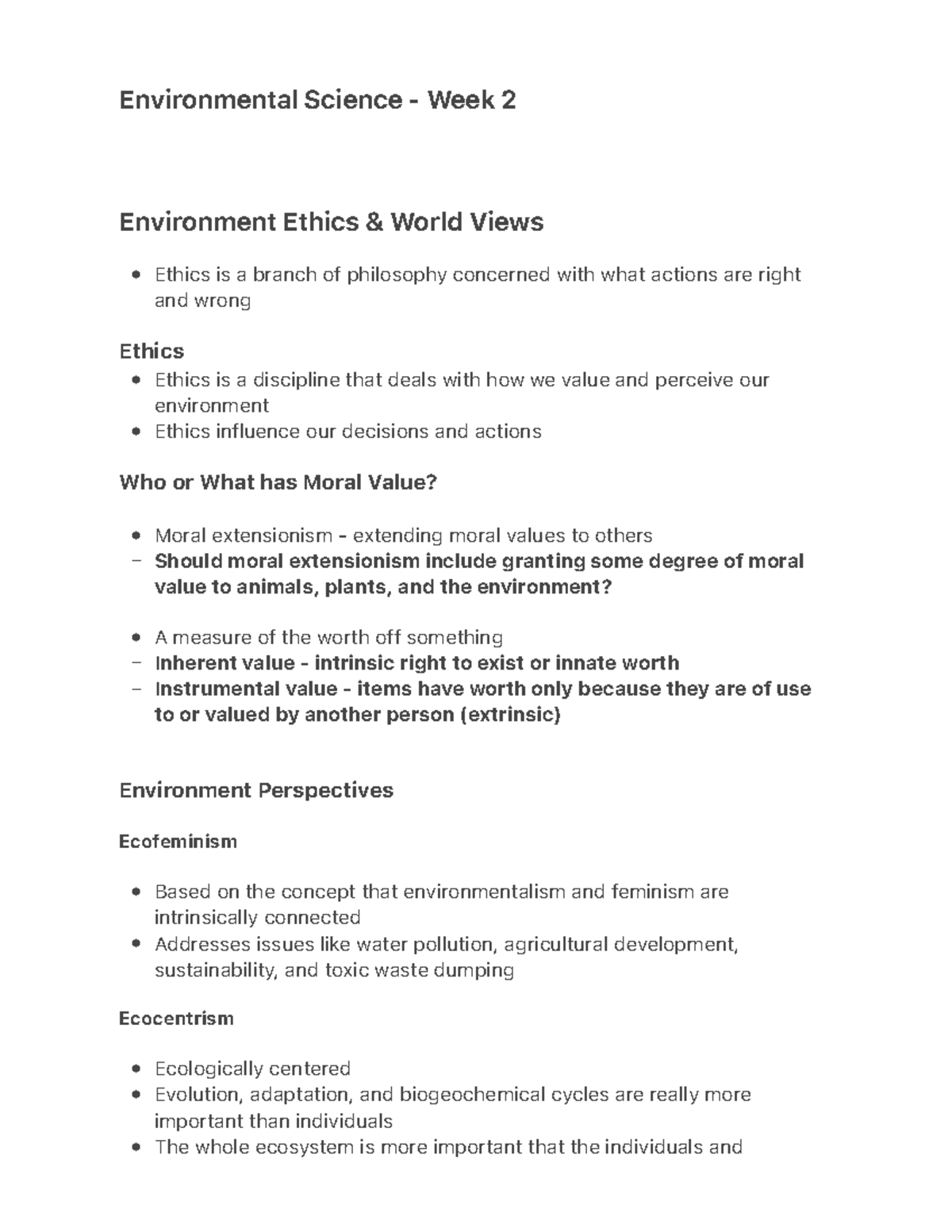 Environmental Science - Week 2 - Biodiversity is the highest ethical ...
