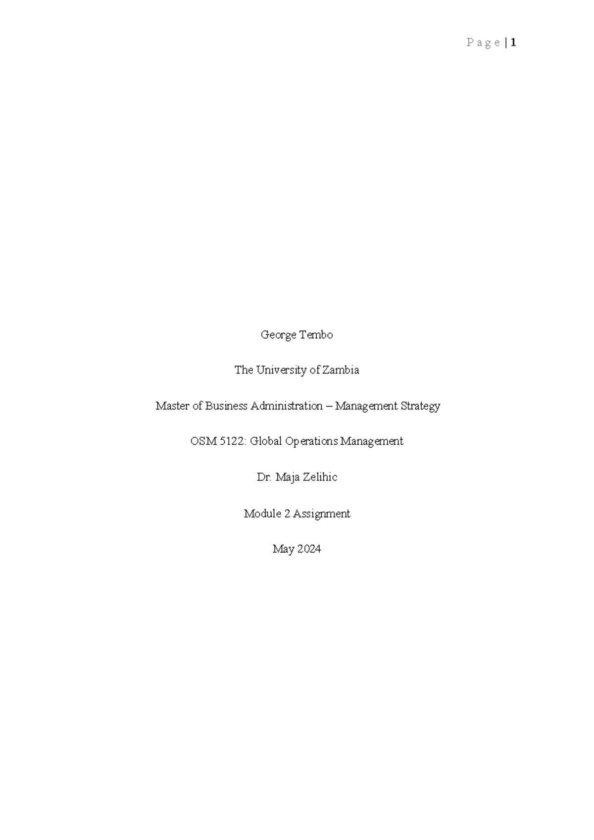 Assignment 2 - work - George Tembo The University of Zambia Master of ...