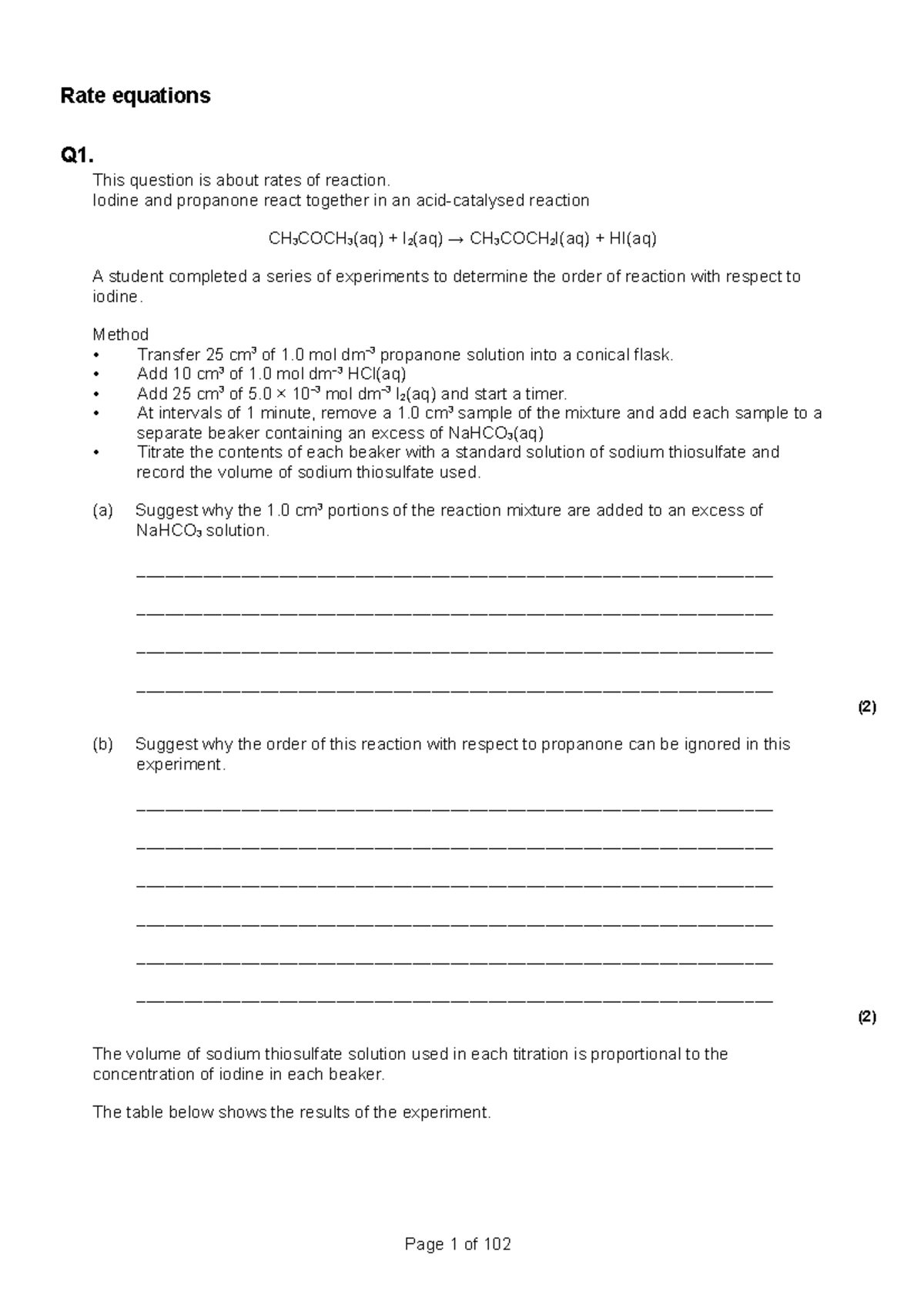 Rate equations q - pracyice questions - Rate equations Q1. This ...