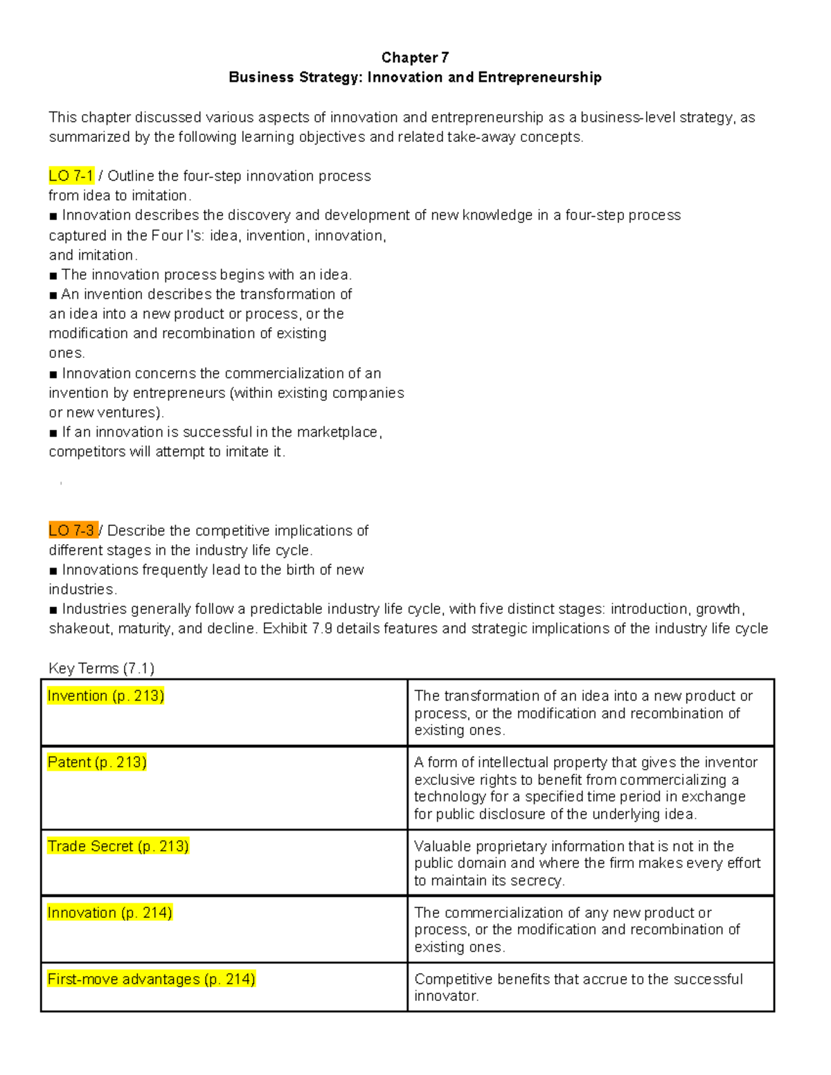 Chapter 7 (Part 1) - Chapter 7 Business Strategy: Innovation and ...