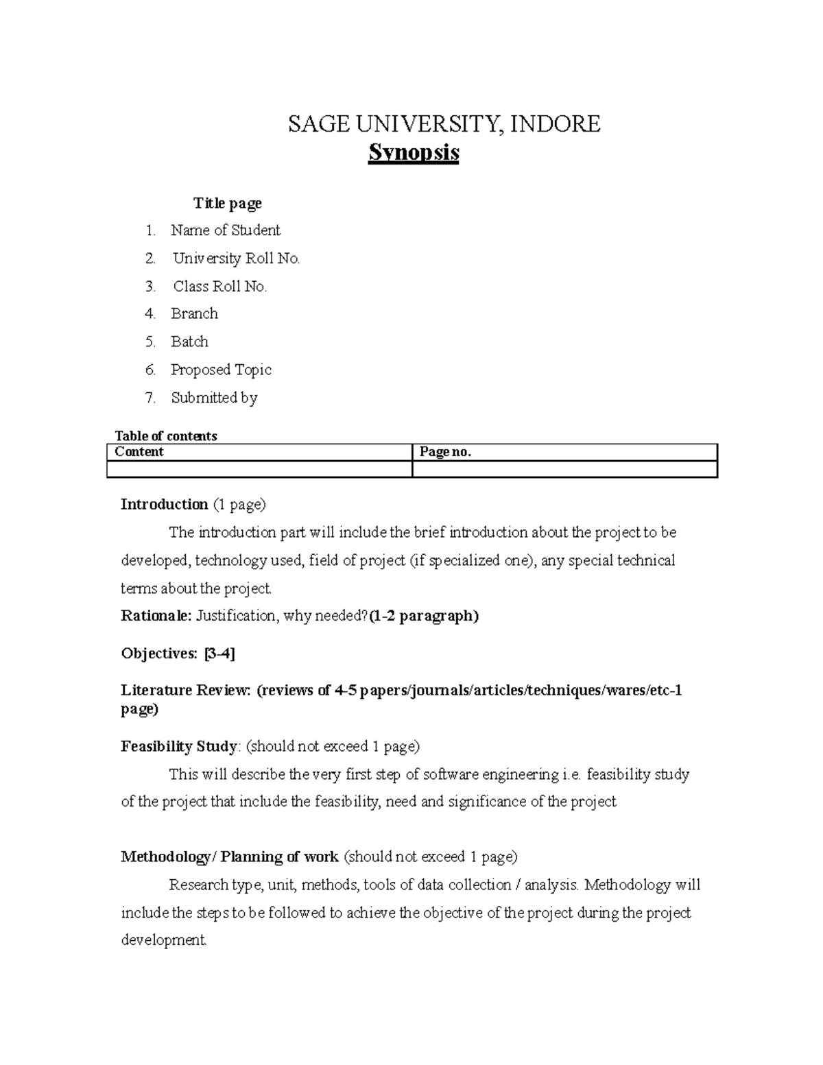 Synopsis Format - hypnosis exchange - SAGE UNIVERSITY, INDORE Synopsis ...