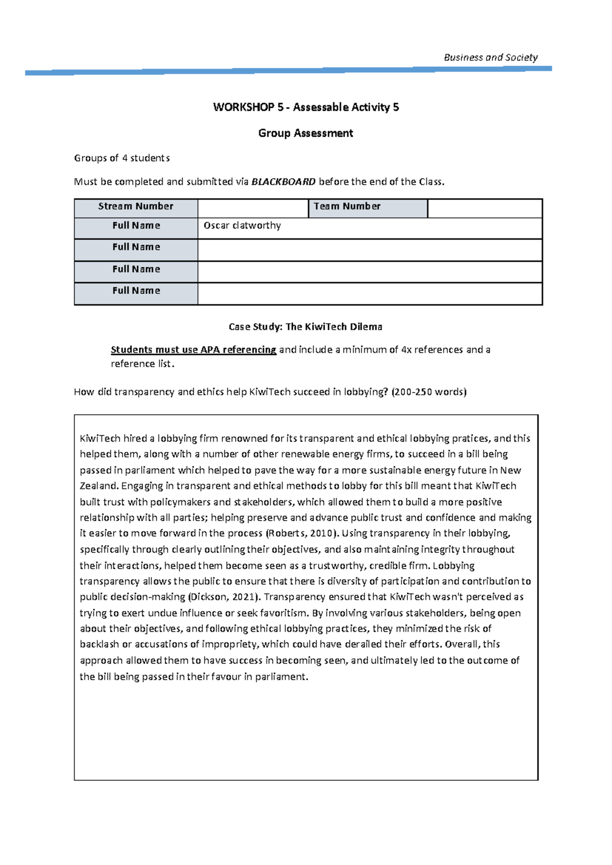 Workshop 5 worksheet final - 24 S2(1) - WORKSHOP 5 - Assessable ...