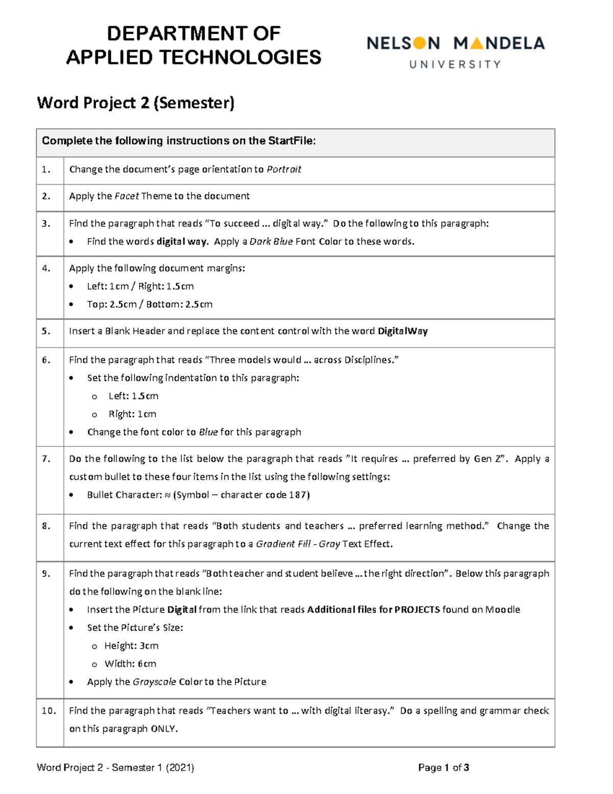 WRDProject 2S-Instructions - Word Project 2 - Semester 1 (2021) Page 1 ...