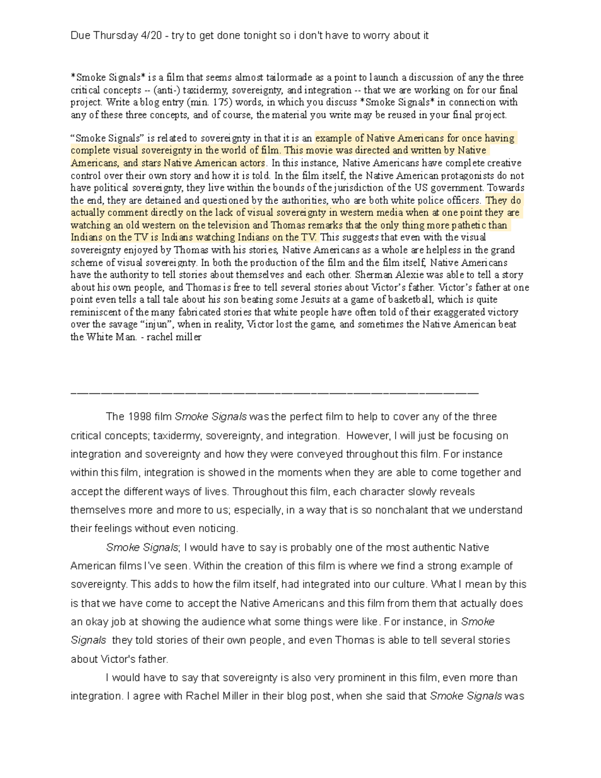 Blog 9 Race and Ethnicity - Due Thursday 4/20 - try to get done tonight ...