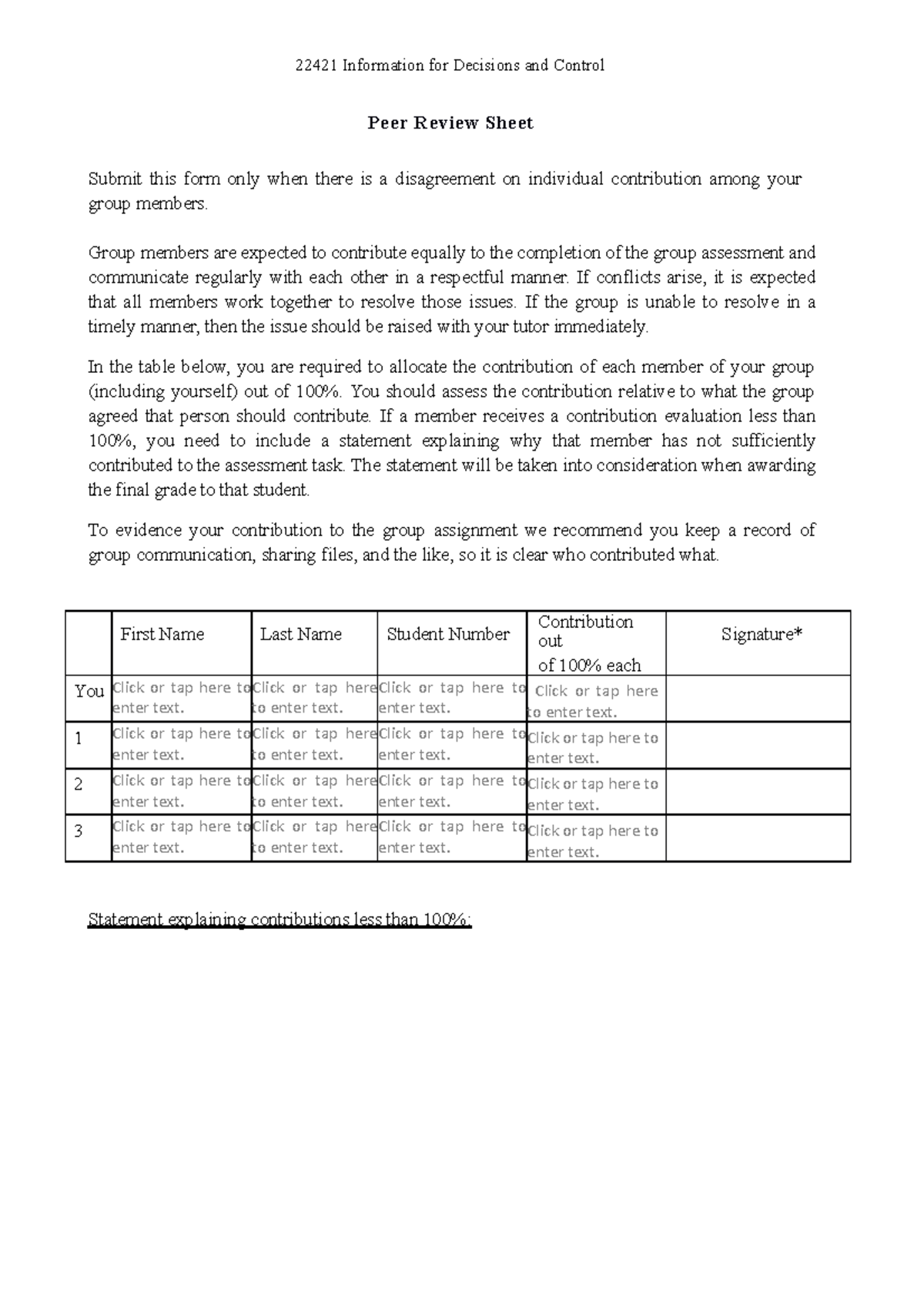 Peer Review Sheet - Information for Decisions and control 22421 - 22421 ...