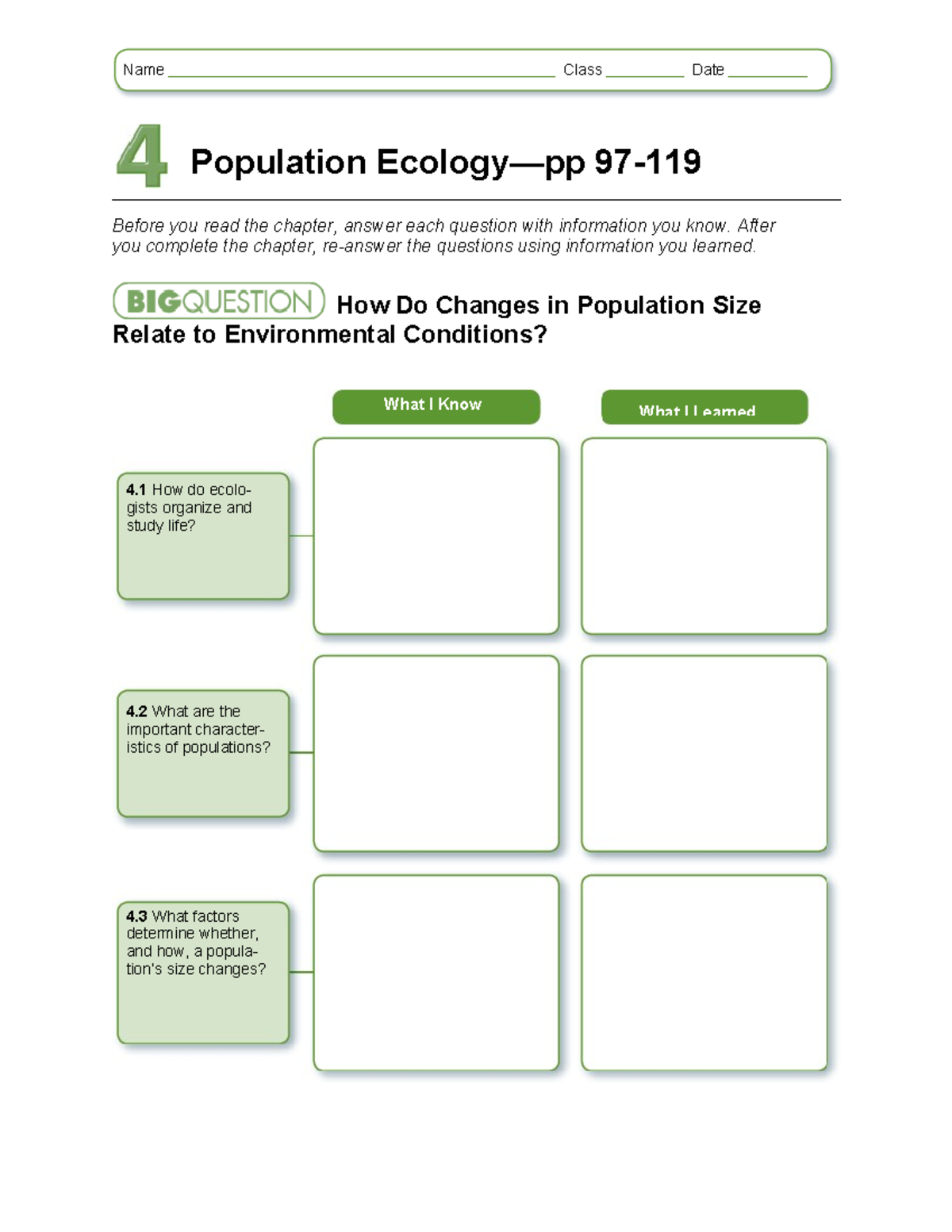 Chapter 4 Guided Reading Packet - Name Class Date Population Ecology—pp ...