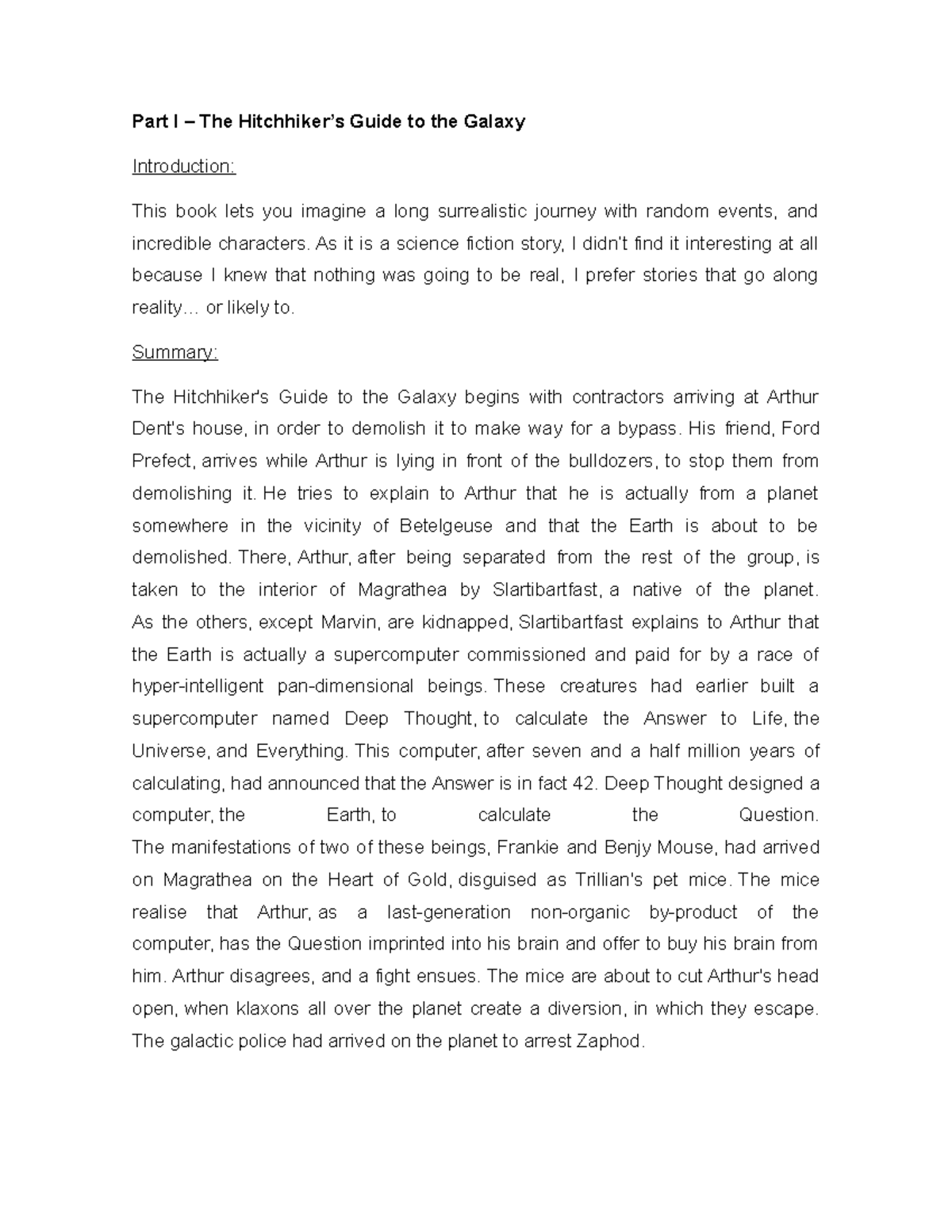 The Hitchhiker's Guide to the Galaxy - Essay - Part I – The Hitchhiker ...