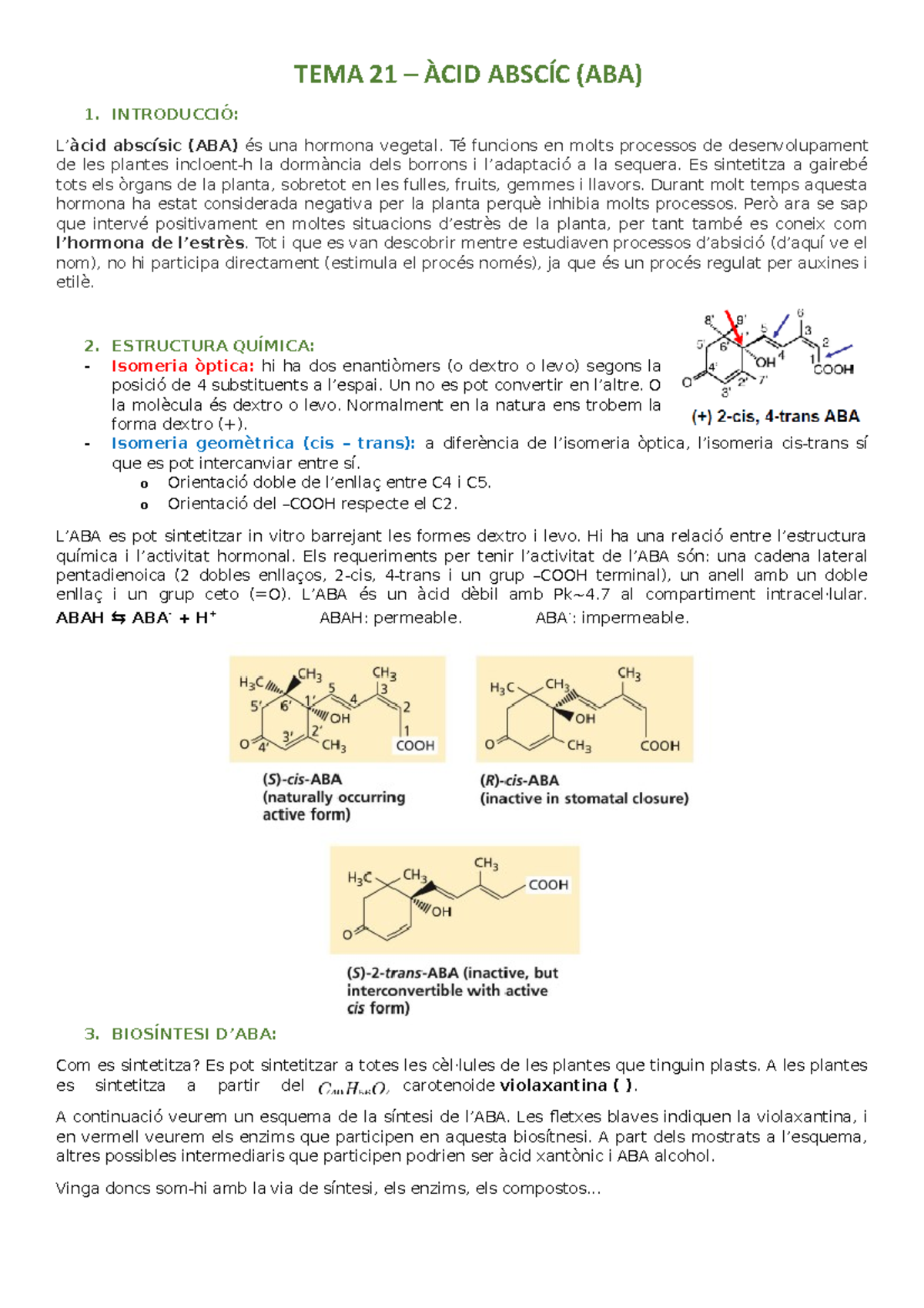Fisiologia Vegetal Tema 21. ABA - TEMA 21 – ÀCID ABSCÍC (ABA) 1 ...