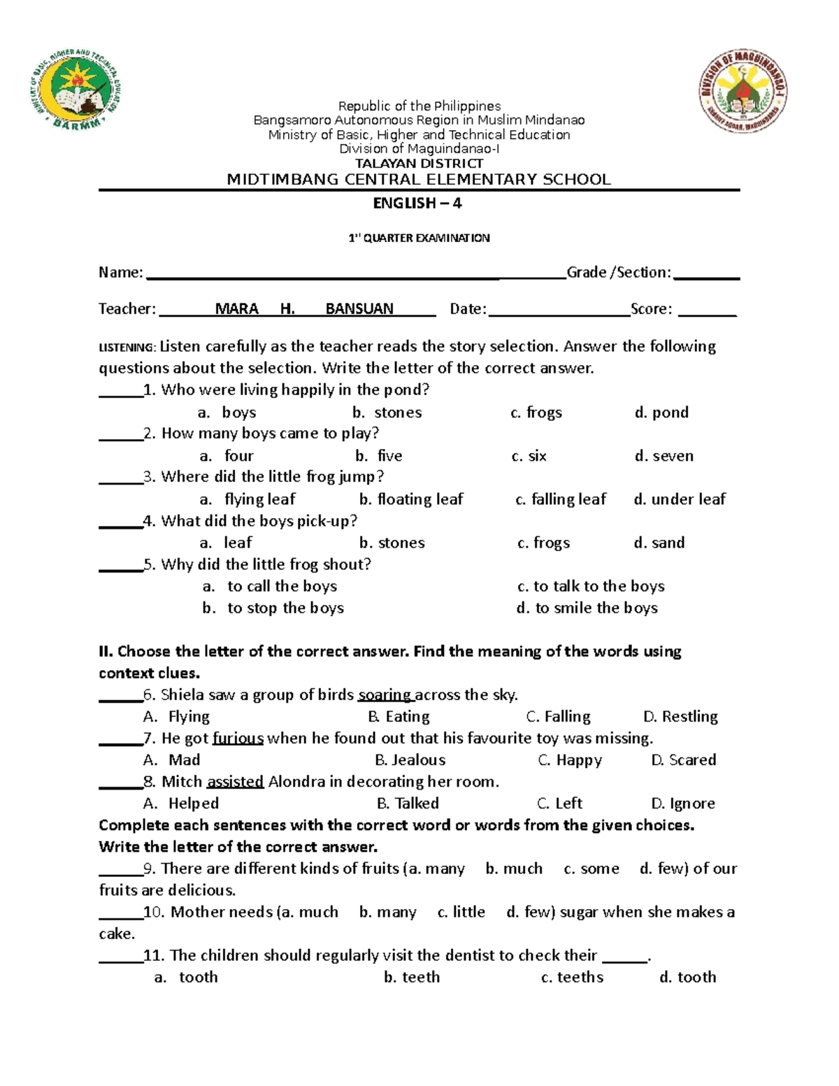 English 4# - grade 4 book - Republic of the Philippines Bangsamoro ...