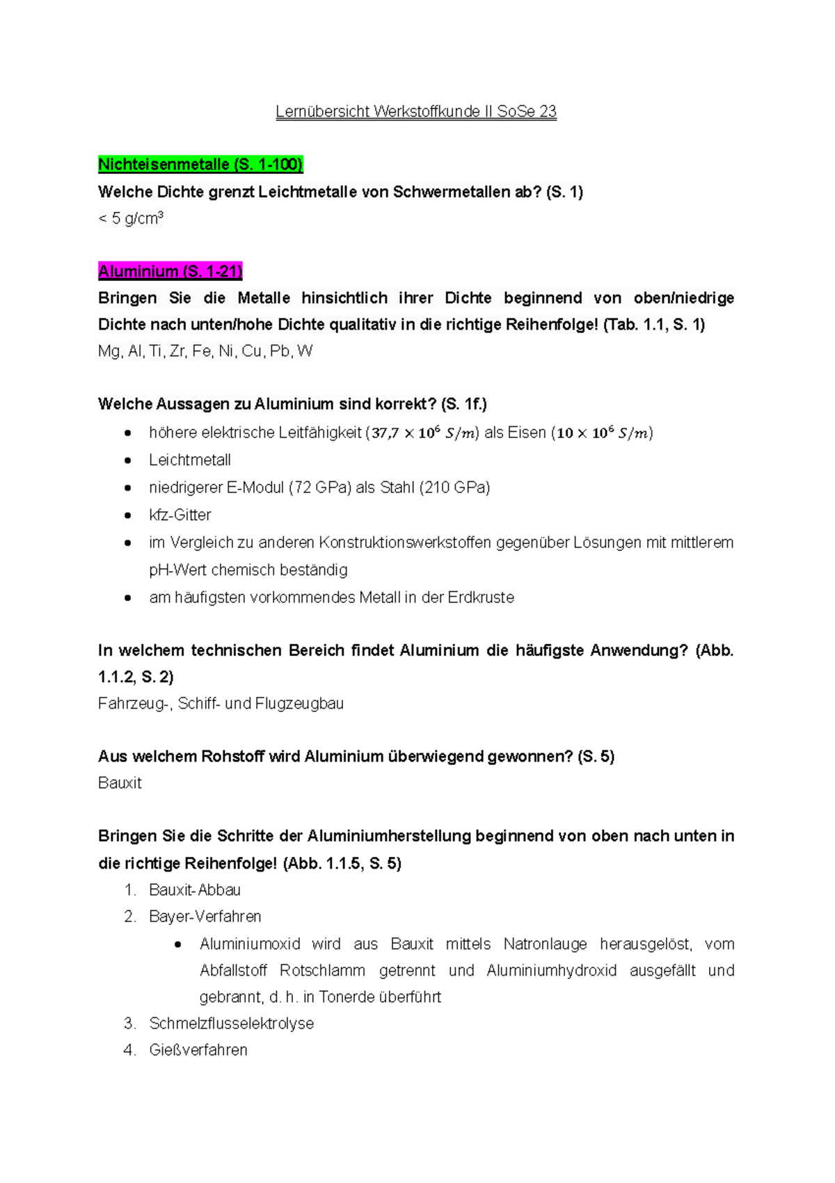 Lernübersicht Werkstoffkunde II So Se 23 - Lernübersicht Werkstoffkunde II SoSe 23 - Studocu
