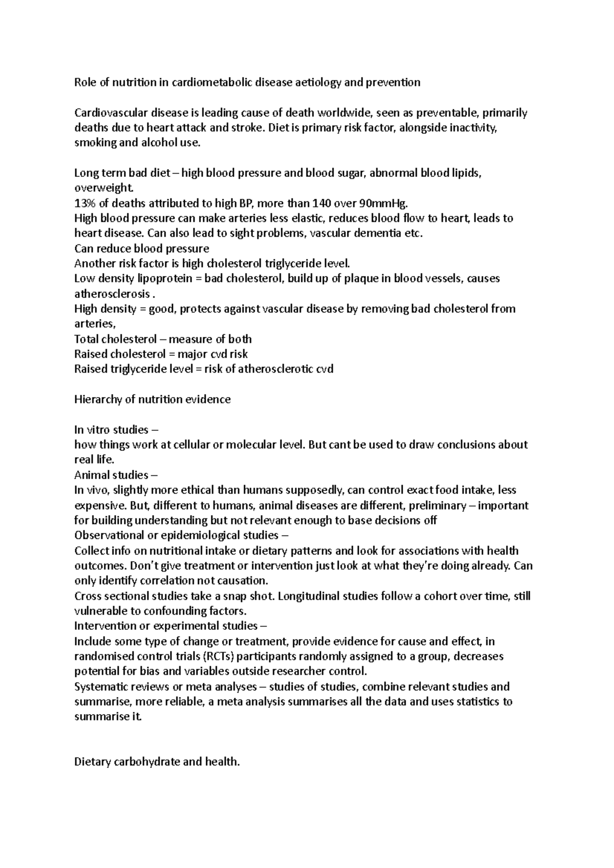Role of nutrition in cardiometabolic disease aetiology and prevention ...