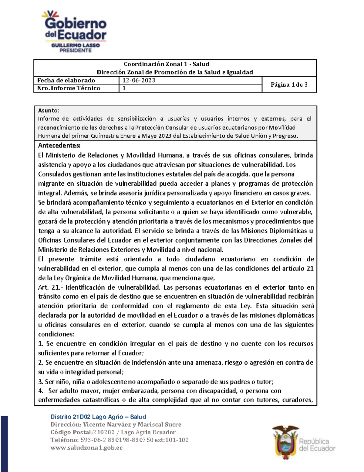 R Informe Movilidad Humana MAYO 2023-signed - Distrito 21D02 Lago Agrio ...