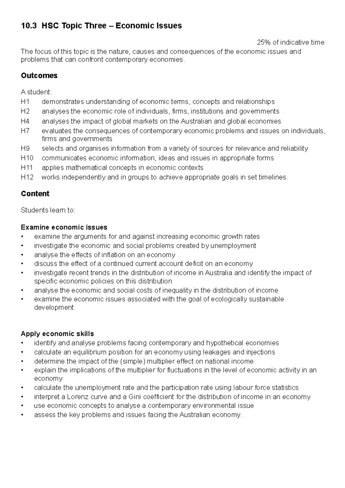 Syllabus - textbook notes 2022 - 10 HSC Topic Three – Economic Issues ...