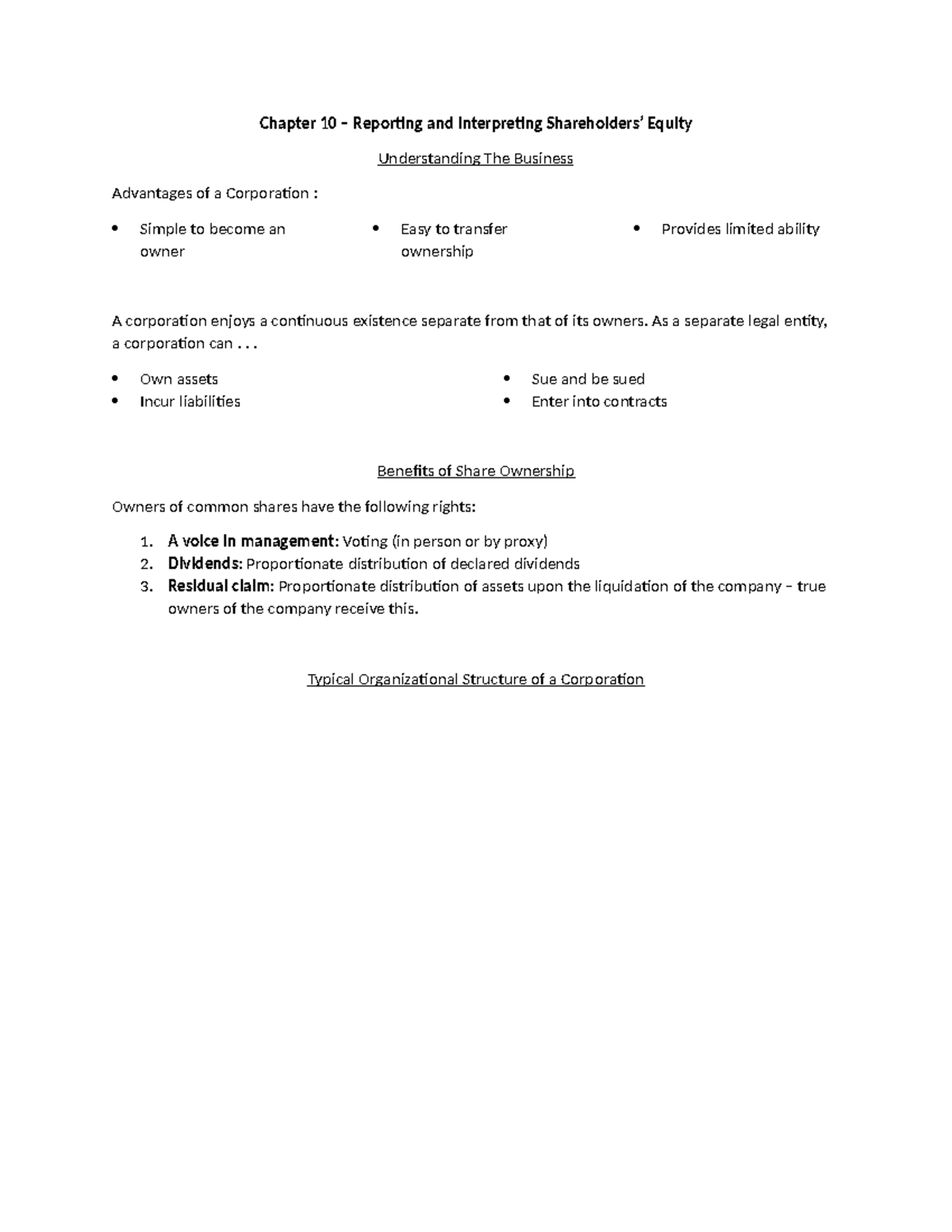 Chapter 10 – Reporting and Interpreting Shareholders’ Equity - Chapter ...