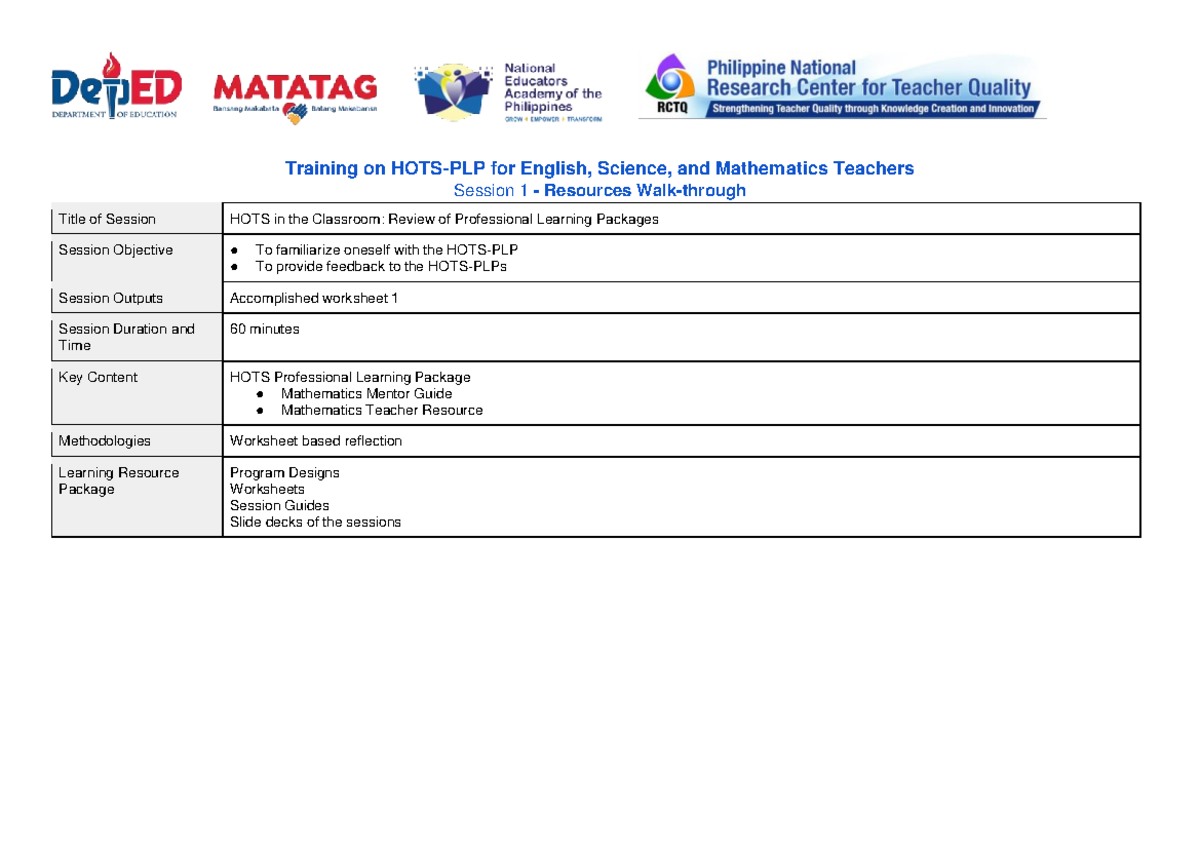 S1 SG Resources Walk-through - Training on HOTS-PLP for English ...