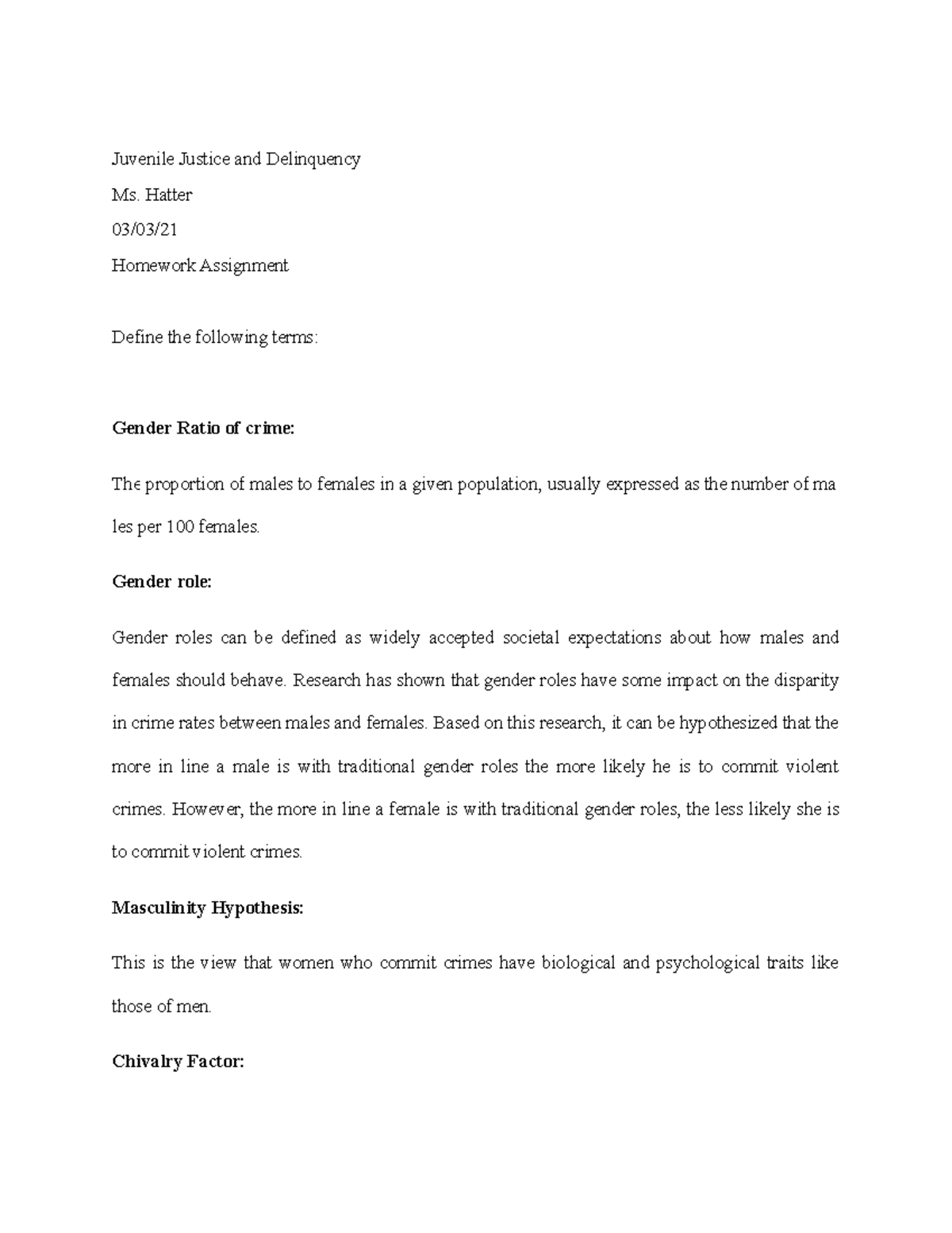 Juvenile delinquency homework 2 - Juvenile Justice and Delinquency Ms ...