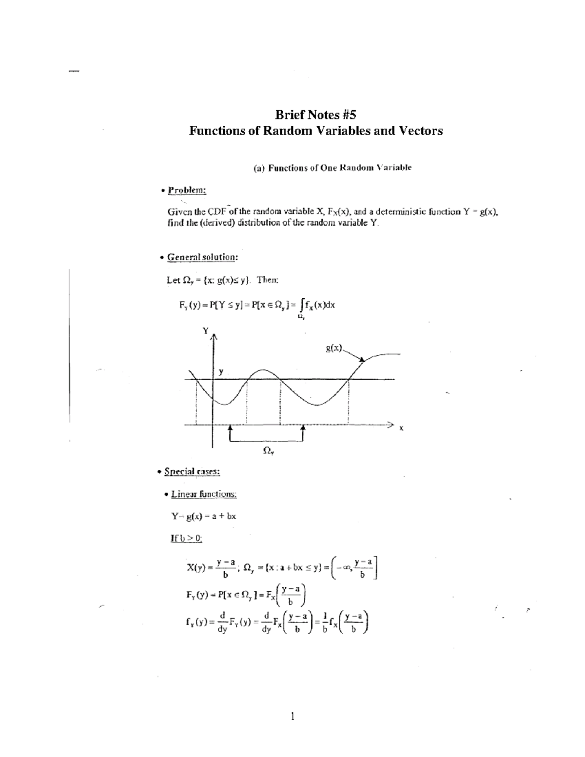 Functions of Random Variables and Vectors - Brief Notes Functions of ...