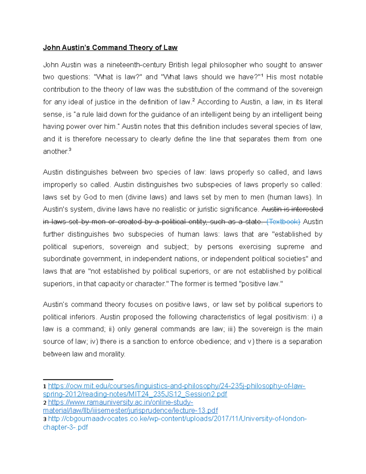 Question 1 - Austin’s Command Theory - John Austin’s Command Theory of ...