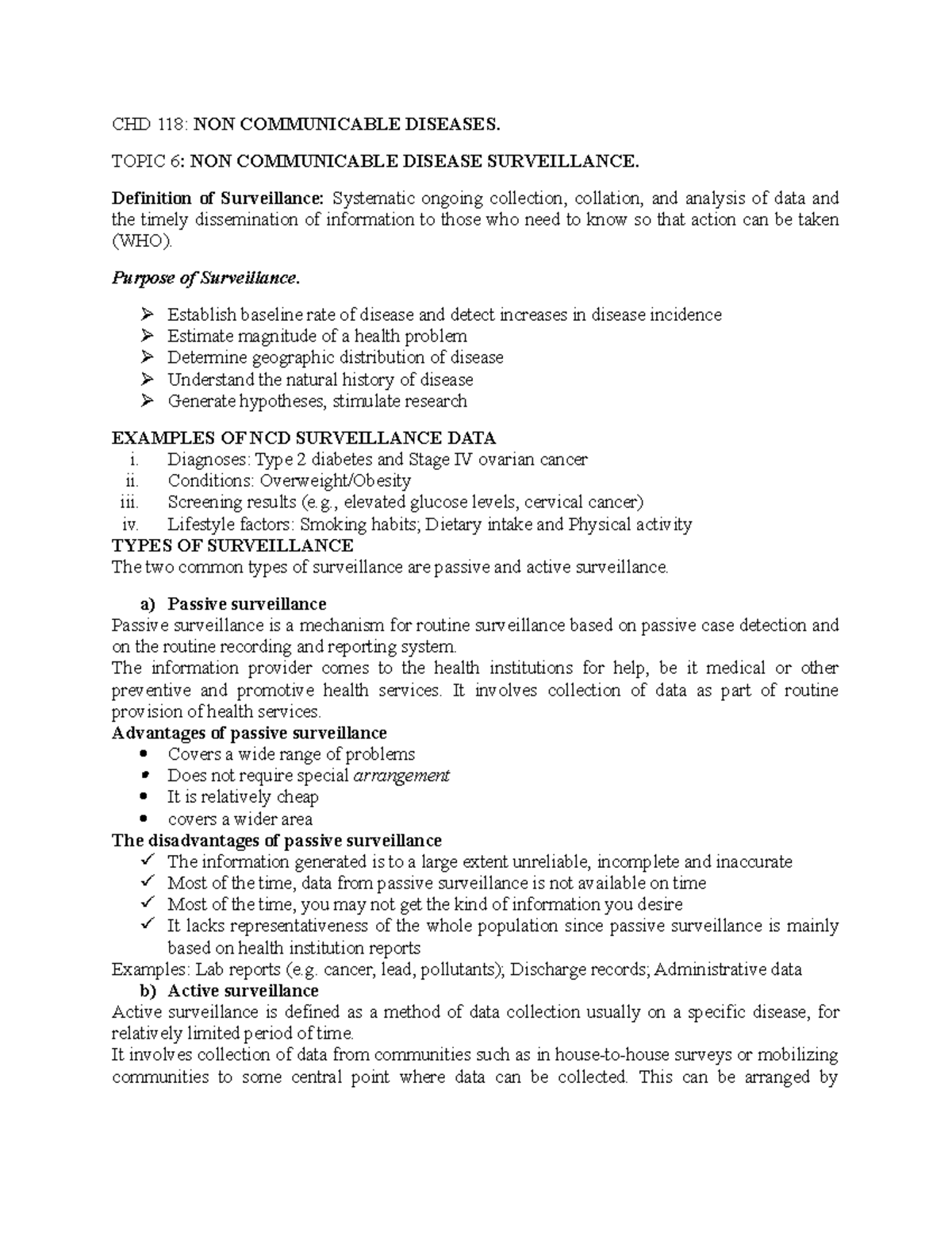 CHD 118 Lecture 6 - NOTES - CHD 118: NON COMMUNICABLE DISEASES. TOPIC 6 ...