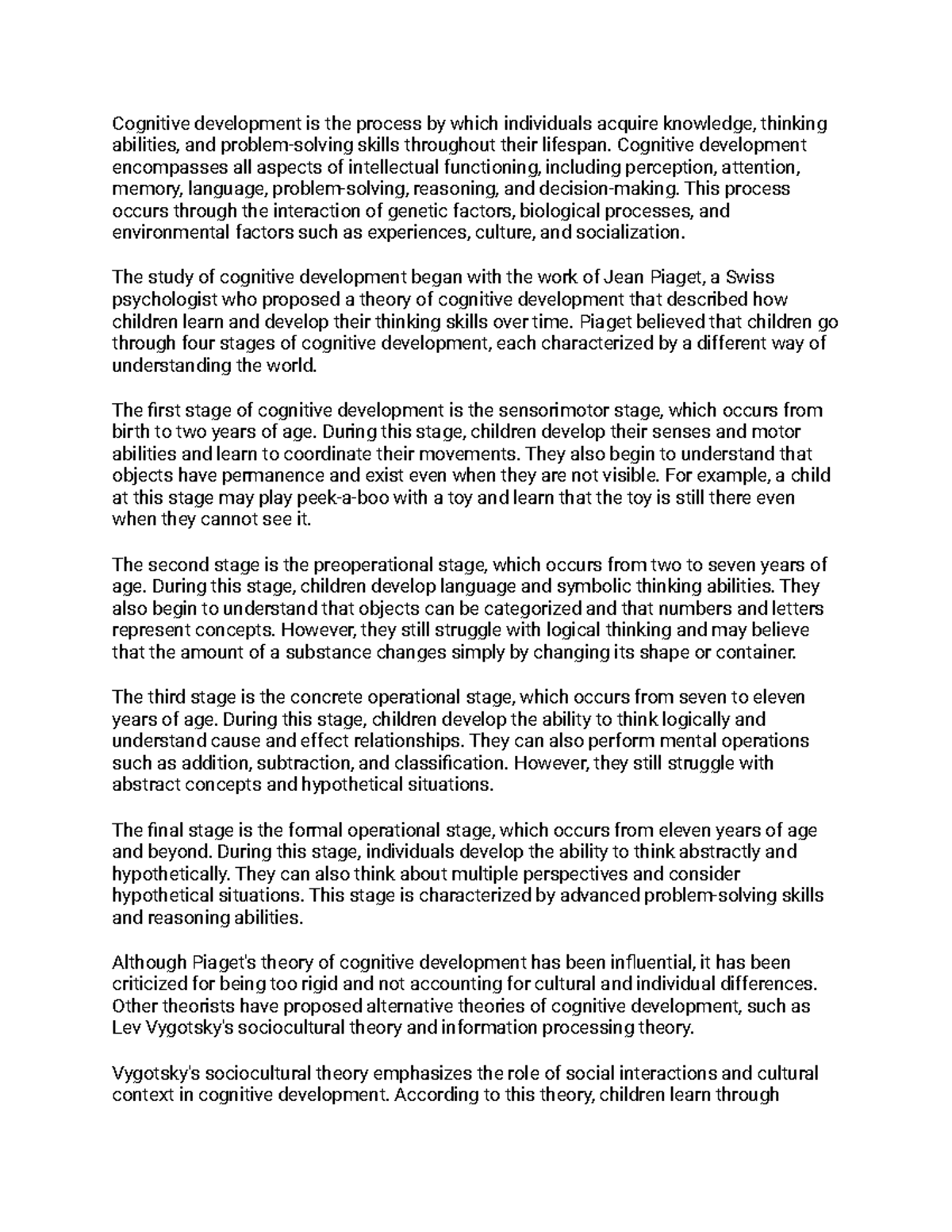 Intro to Cognitive Development - Cognitive development is the process ...