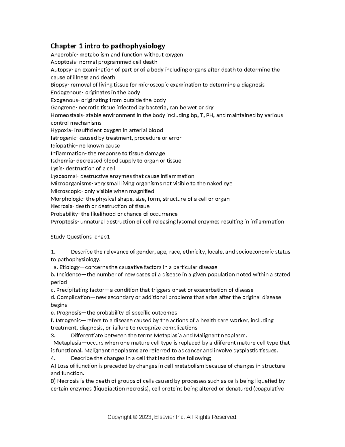 Test 1 review patho (chap 1,2,5,6,7,8,26 - Chapter 1 intro to ...