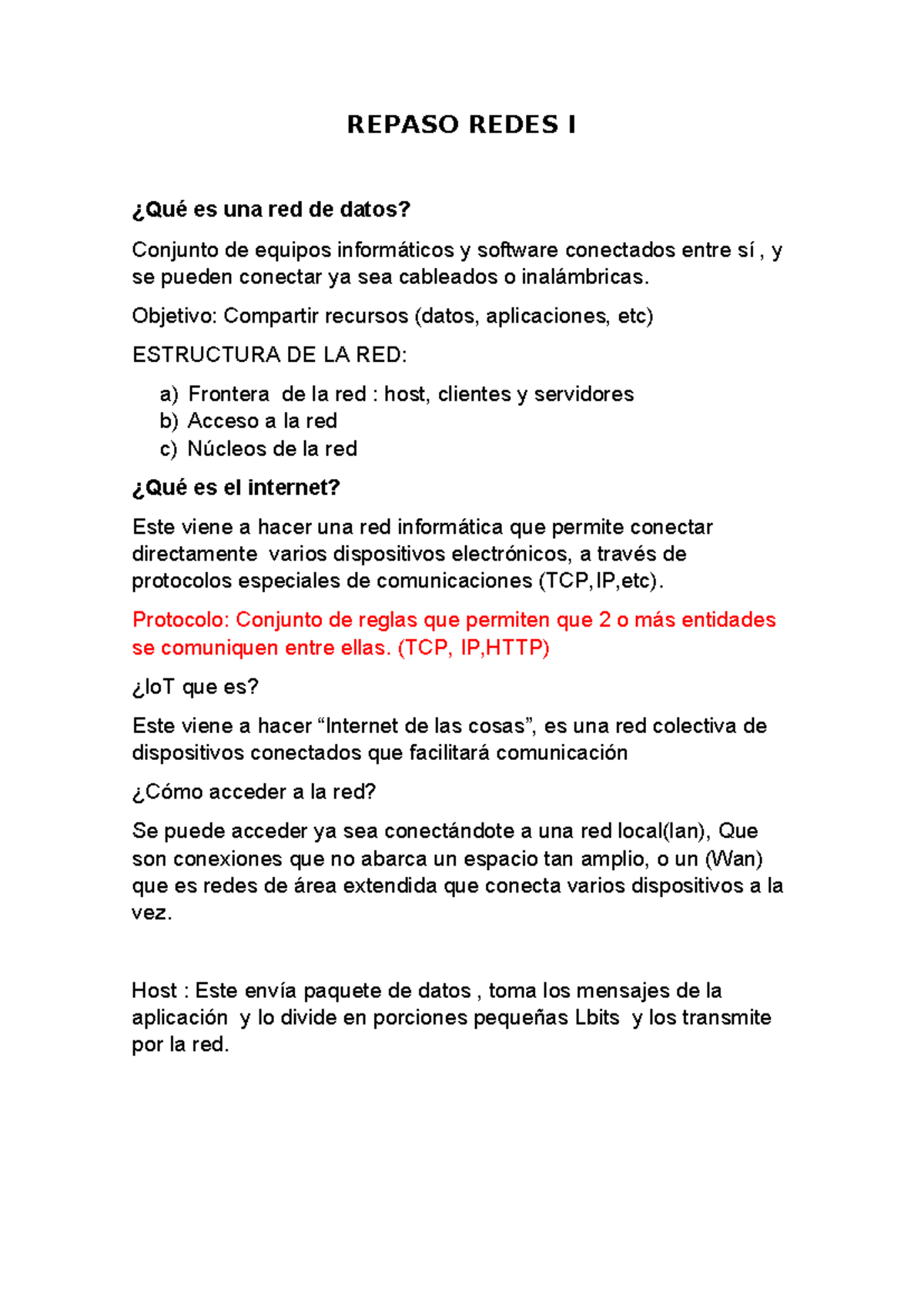 Repaso Redes I - Estudiar para la primera PC - REPASO REDES I ¿Qué es ...