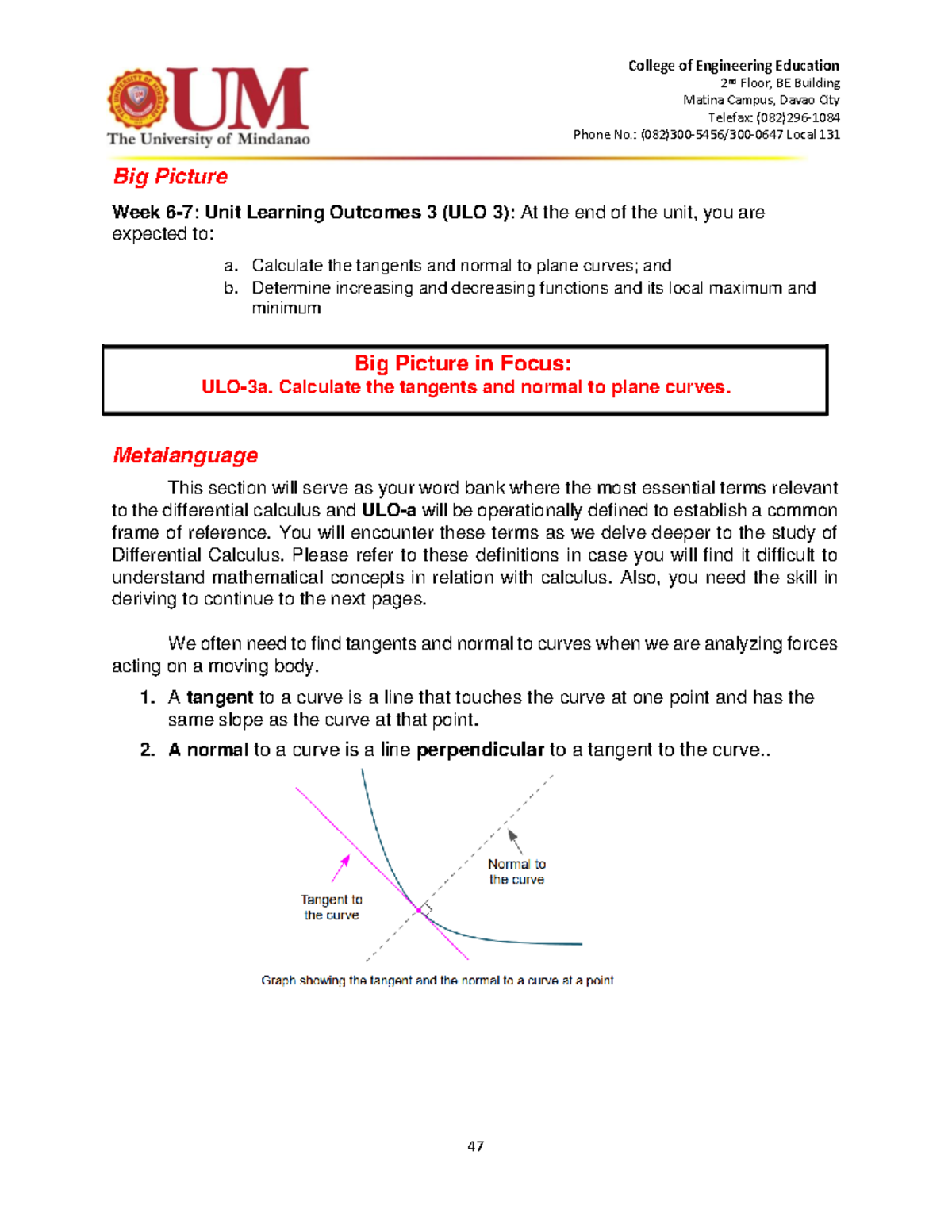 Calculus 1 ULO 3-a - 2 nd Floor, BE Building Matina Campus, Davao City ...