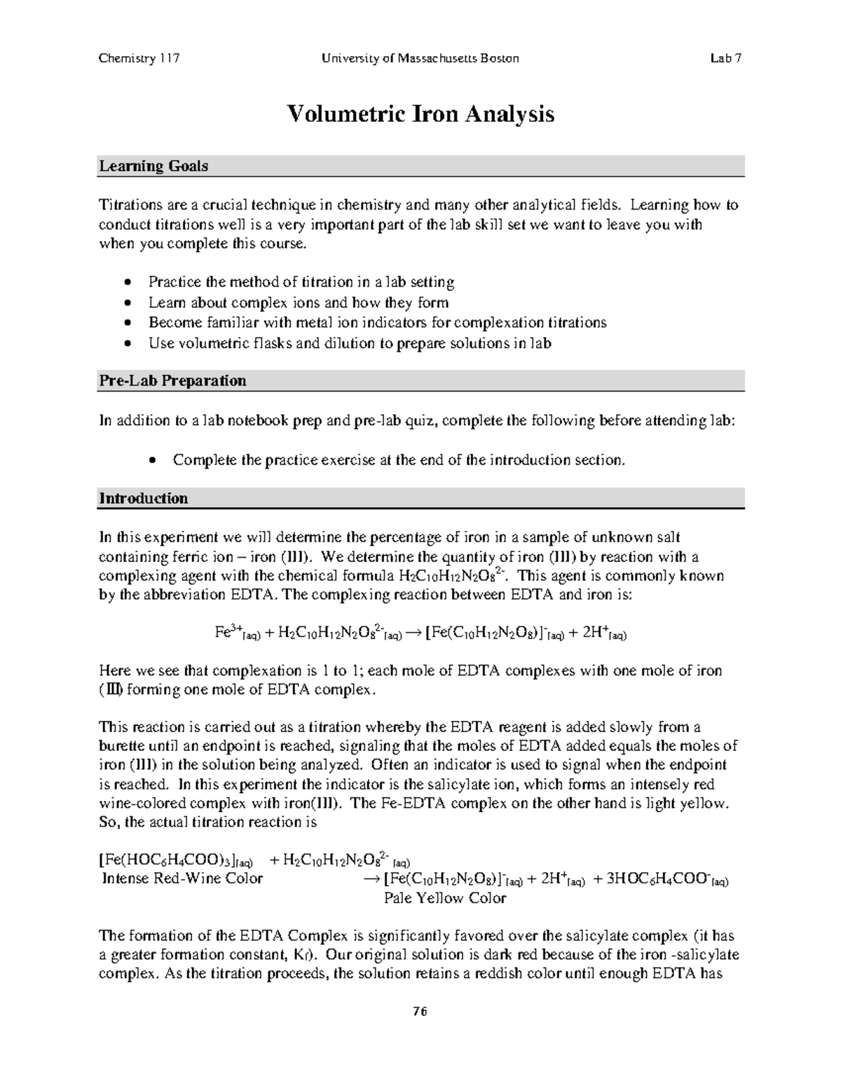 11-Lab 7, Volumertic Iron Analysis, CHEM117 Jan 2018 - Chemistry 117 ...