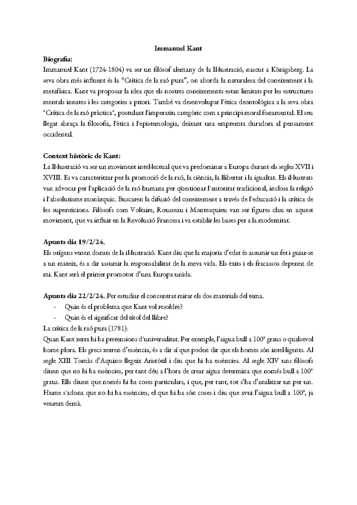 Immanuel Kant - Immanuel Kant Biografia: Immanuel Kant (1724-1804) va ...