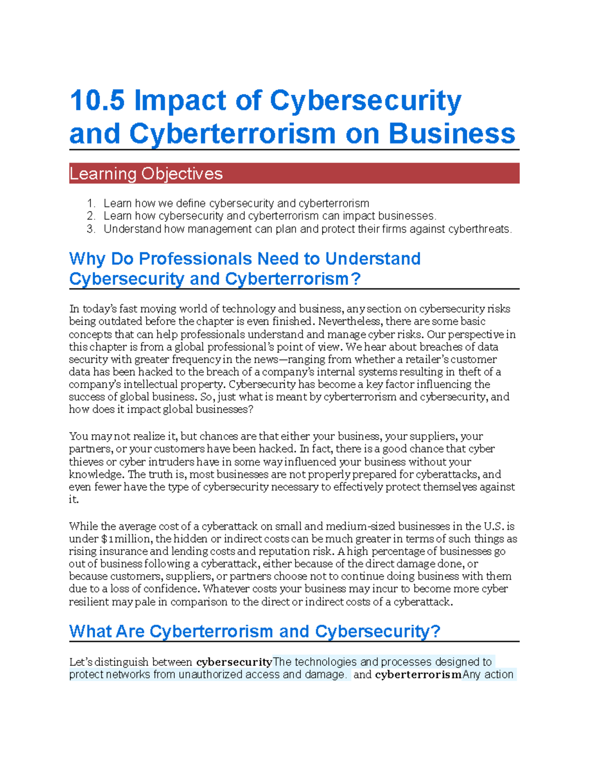 10.5 Impact of Cybersecurity and Cyberterrorism on Business - 10 Impact ...