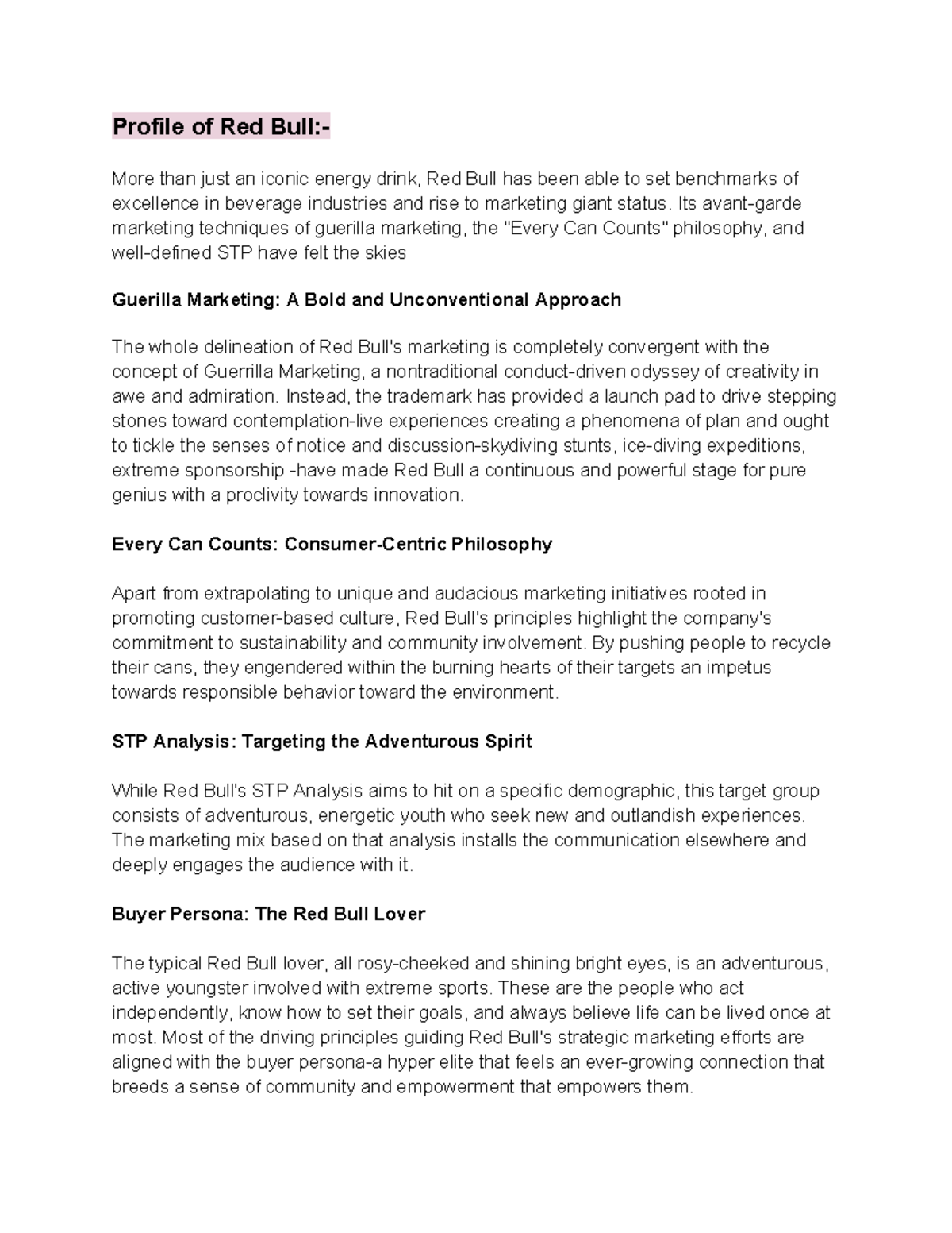 Untitled document - dadadadadad - Profile of Red Bull:- More than just ...