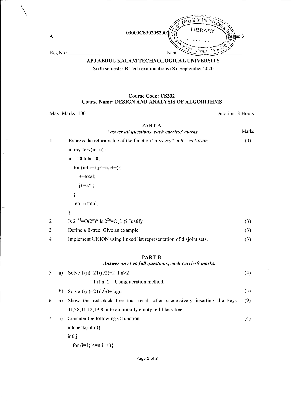 Cs302 B Previous Question Papers Algorithm Analysis And Design