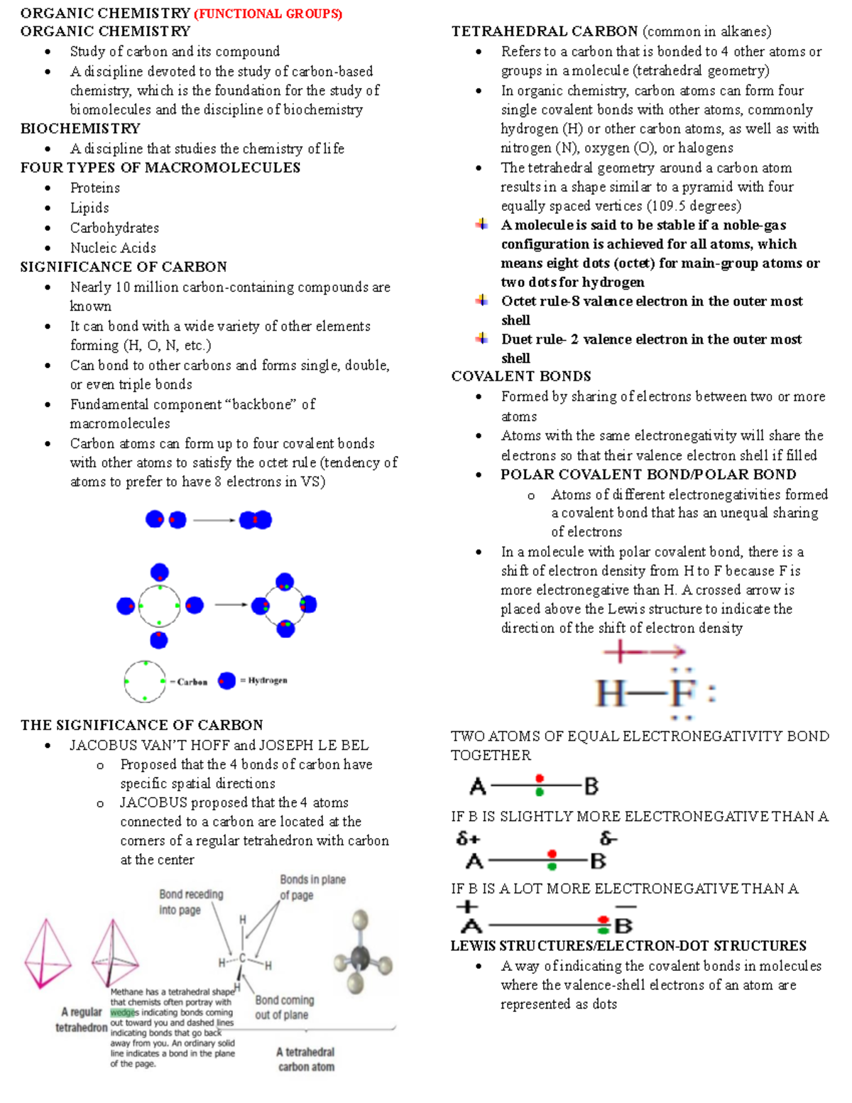 Biochem LEC Midterm Reviewer - ORGANIC CHEMISTRY (FUNCTIONAL GROUPS ...