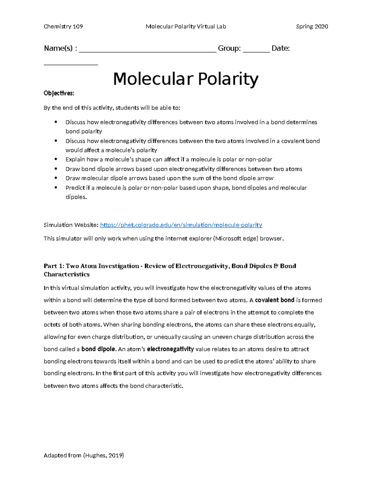 Molecular Polarity Virtual Lab Spring 2020 - Name(s