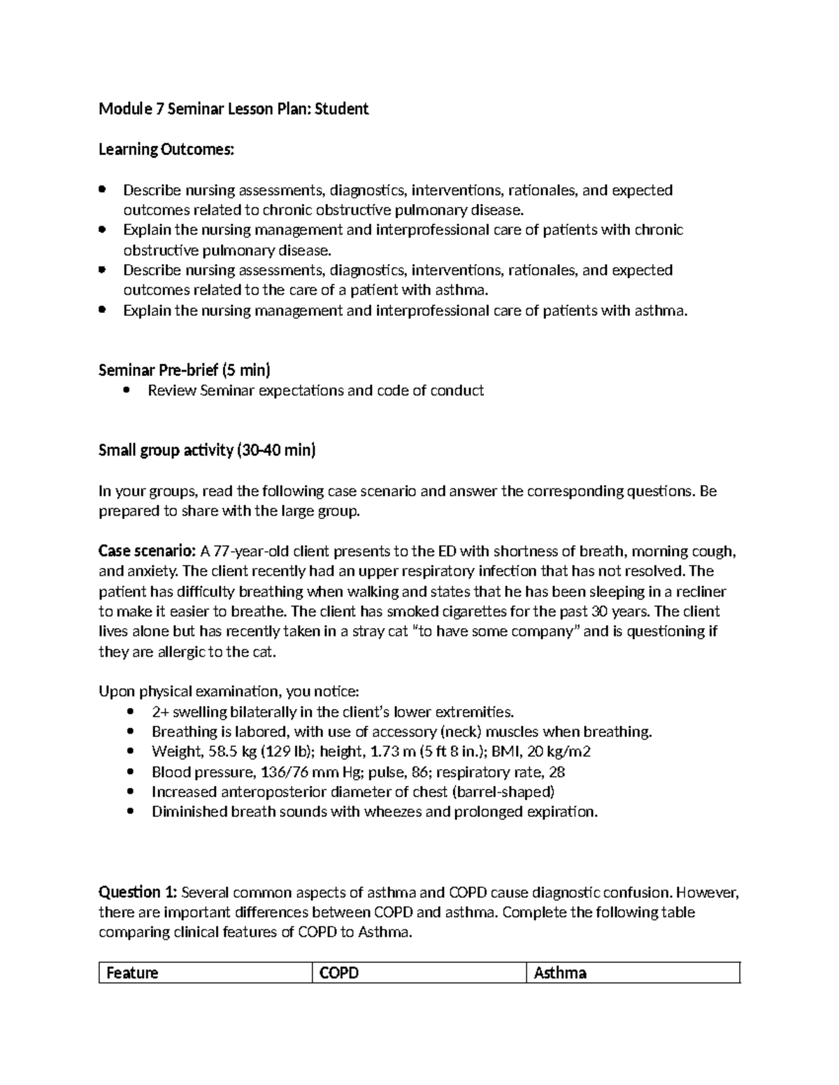 Module 7 Seminar lesson plan Student - Module 7 Seminar Lesson Plan ...