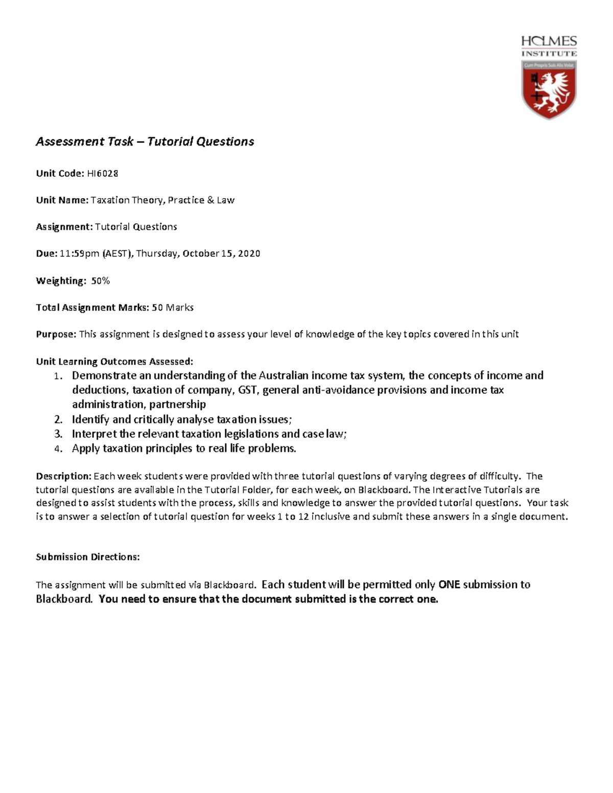 Tutorial Question Assignment HI6028 T2 2020 Q1-4 - Warning: TT: undefined function: 32 Warning ...