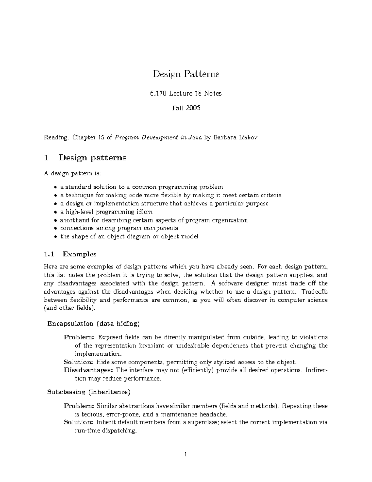 Design Patterns - For each design pattern, this list notes the problem ...