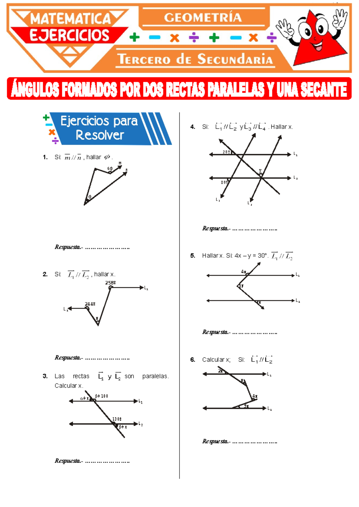 Angulos Formados por dos Rectas Paralelas y una Secante para Tercer ...