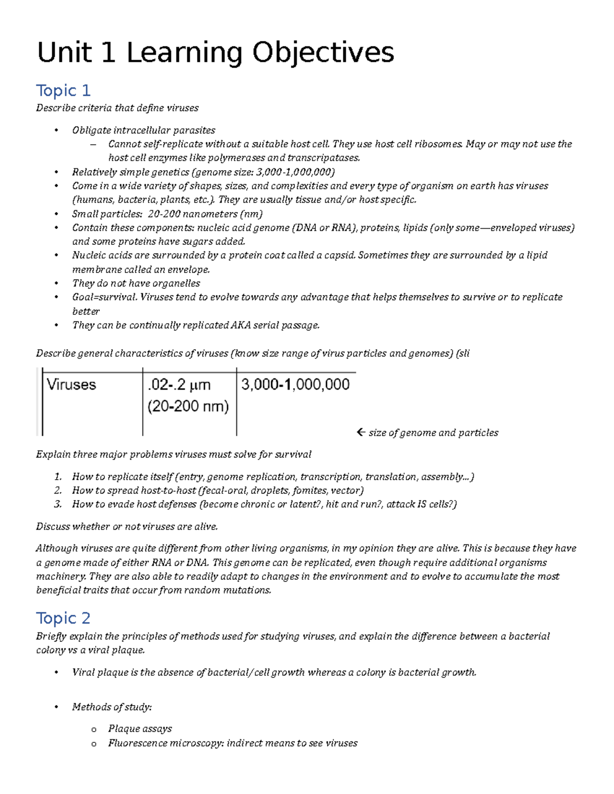 Unit 1 Learning Objectives - Unit 1 Learning Objectives Topic 1 ...