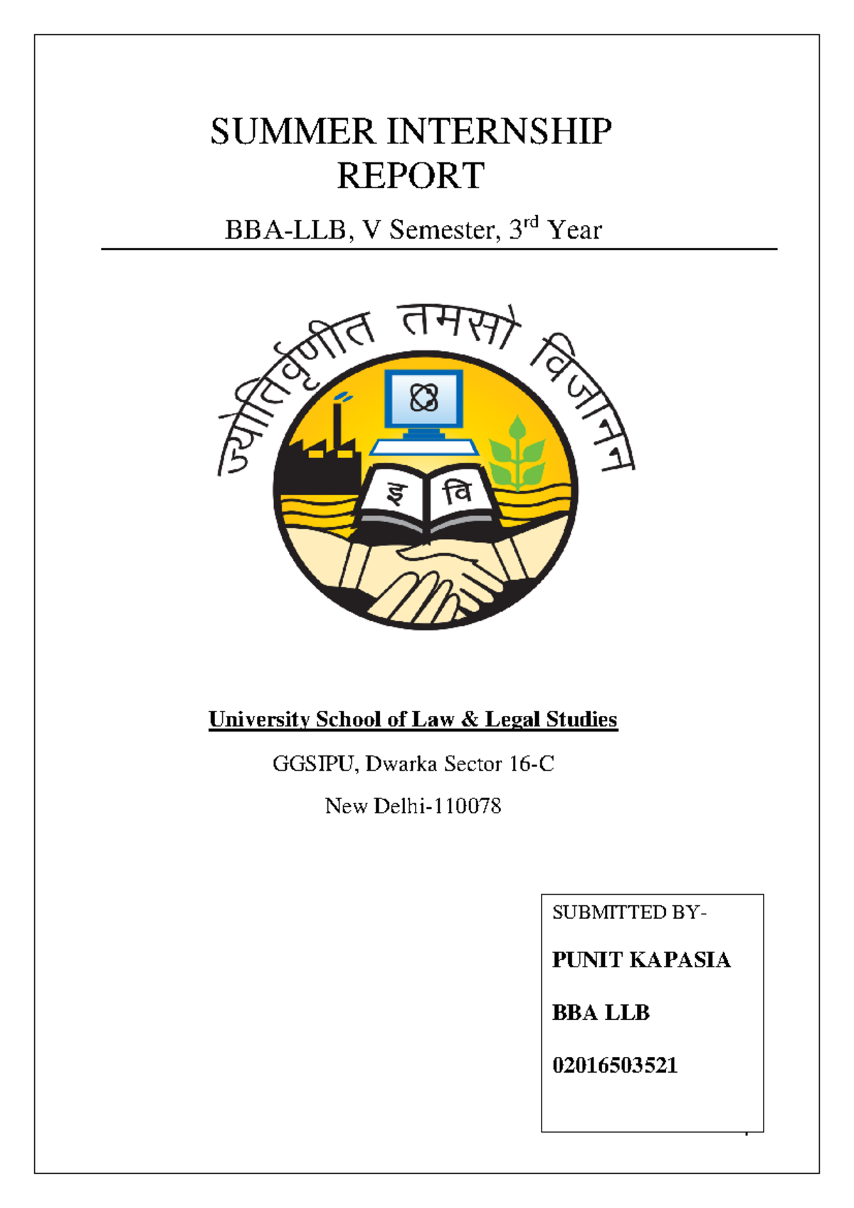 Summer Internship Report - SUMMER INTERNSHIP REPORT BBA-LLB, V Semester ...