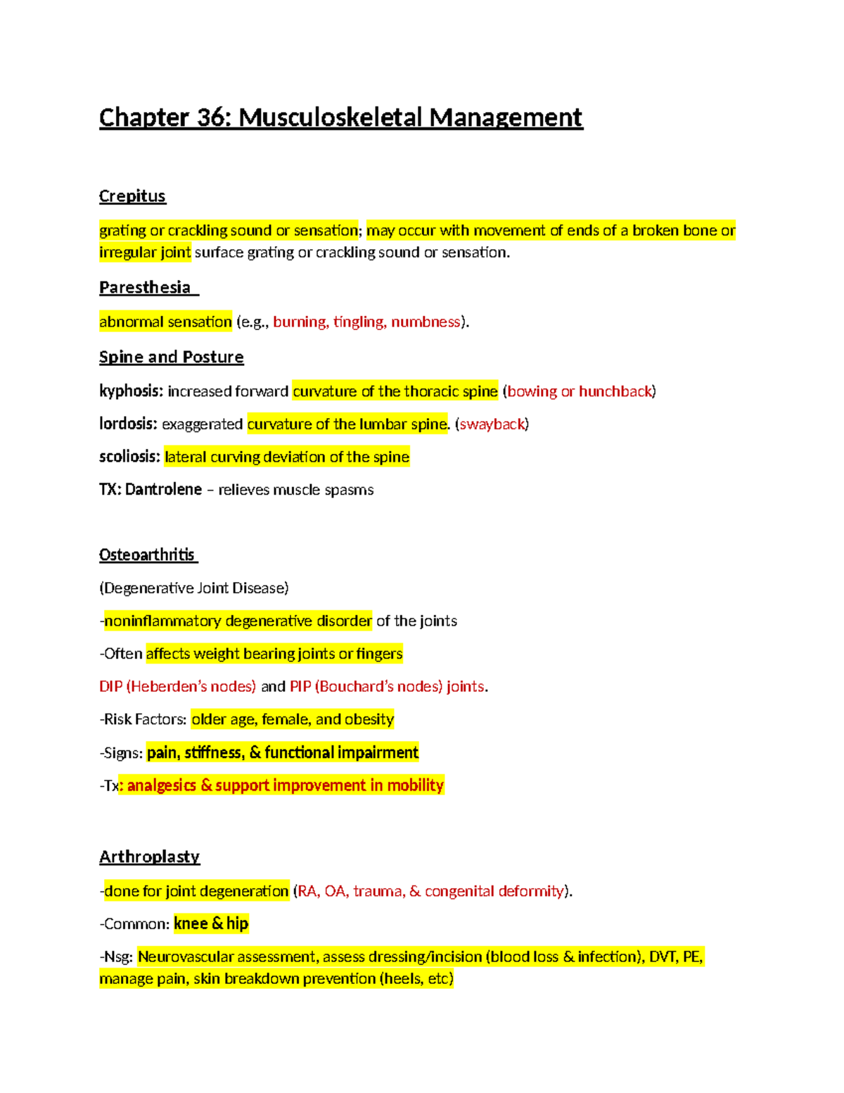Med Surg Outline Exam - study these notes - Chapter 36: Musculoskeletal ...