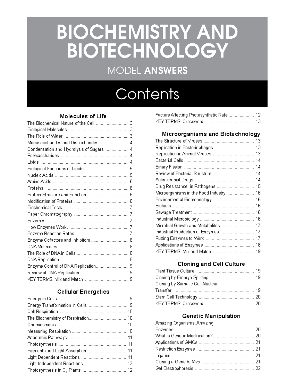 Biozone Biochemistry Biotechnology Answers - Molecules of Life Genetic ...