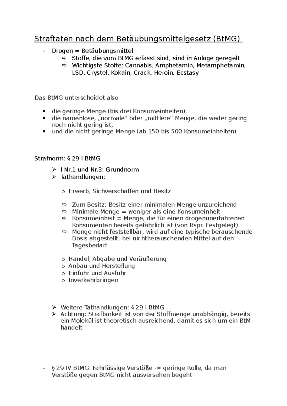 BTMG - Zusätzliche Ausarbeitung - Straftaten nach dem ...