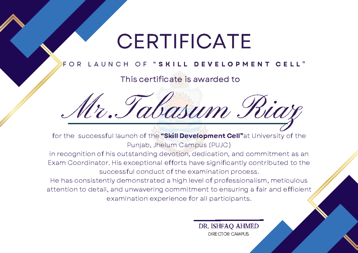 Skill development - Mr Riaz CERTIFICATE F O R L A U N C H O F “ S K I L ...