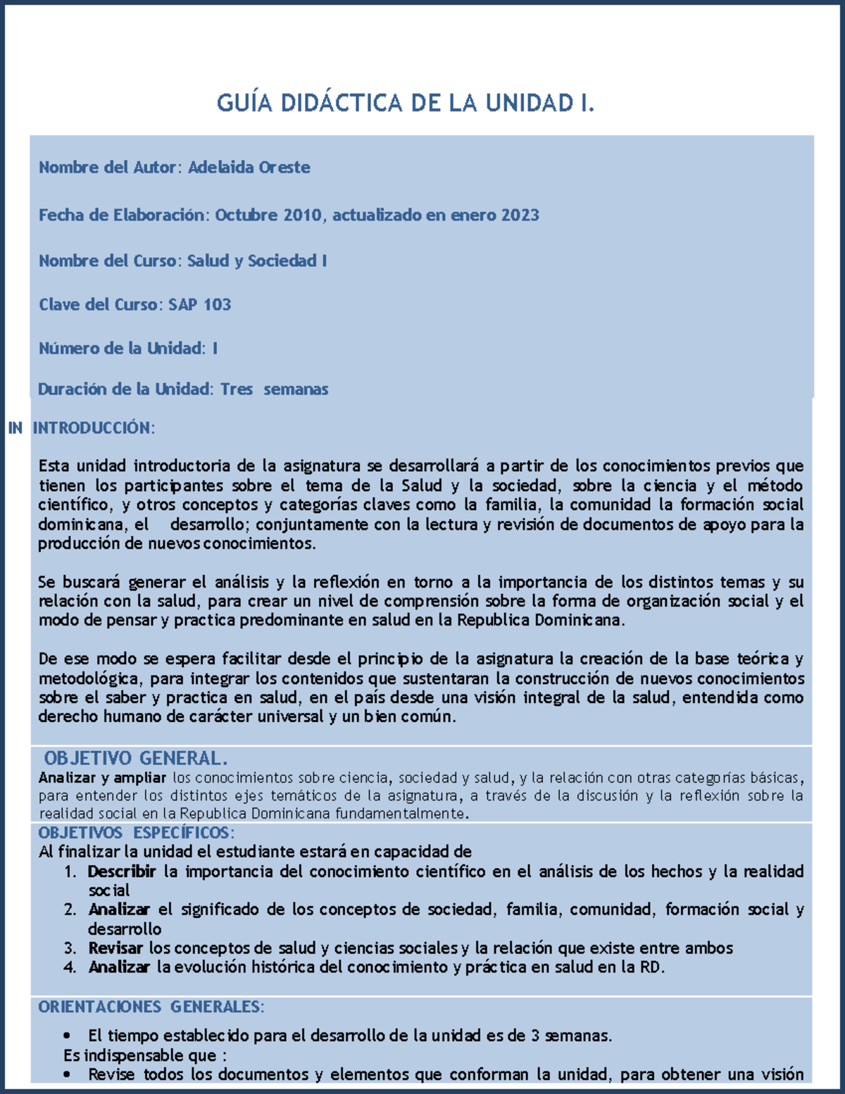 Gu Ã­a did Ã¡ctica Unidad I, actualizada 2023 - GUÍA DIDÁCTICA DE LA UNIDAD I. Nombre del Autor ...